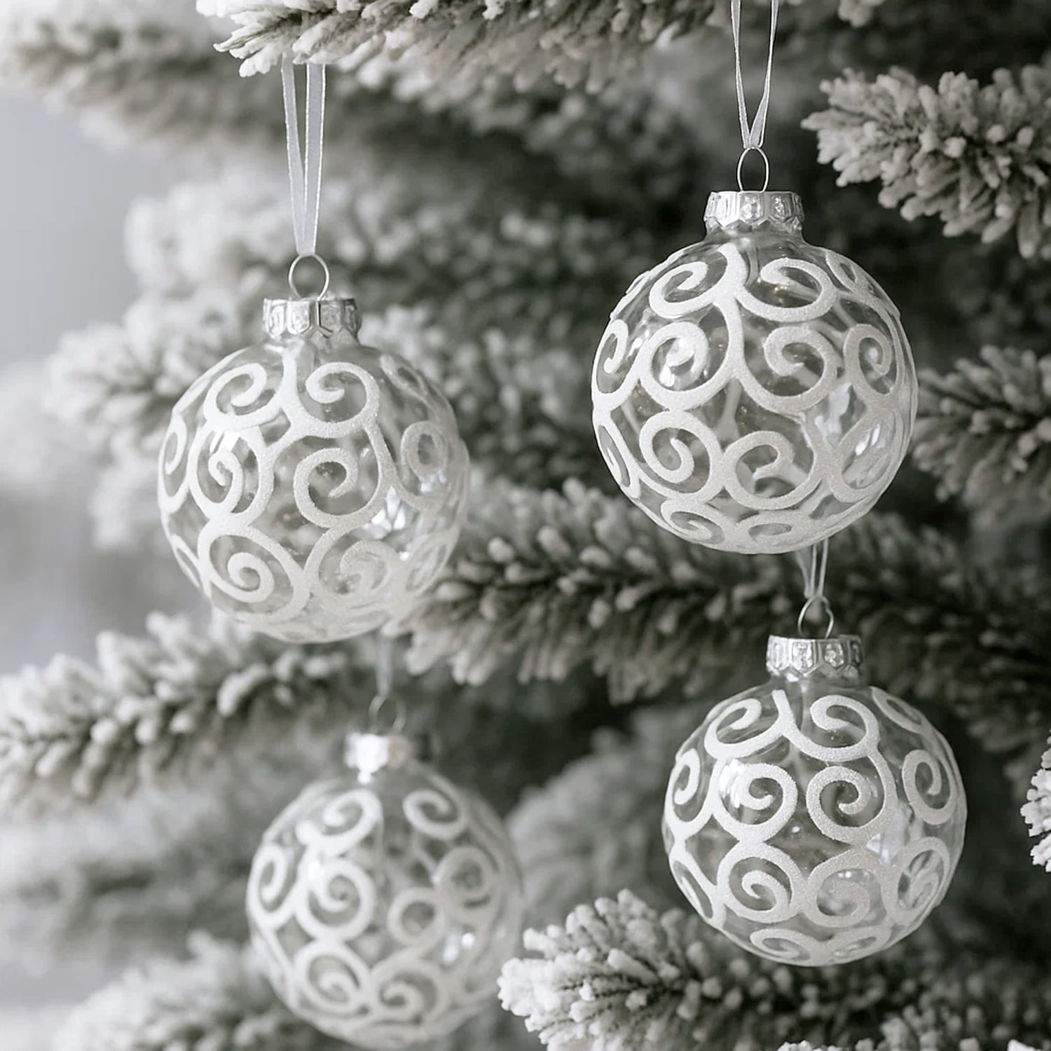 Sleetly 12pk Shatterproof White Christmas Ornaments, 3.15 inch Clear ...