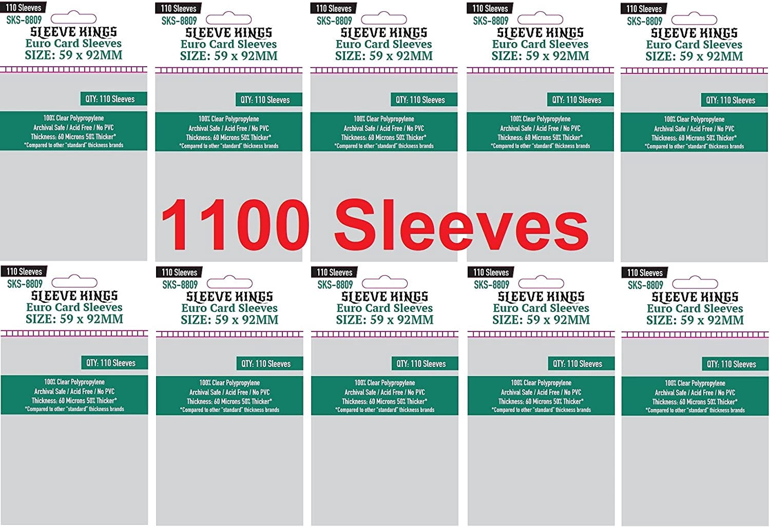 Sleeve Kings Euro Card Sleeves 59 X 92 mm (10x110 Pack, 1100 Sleeves ...