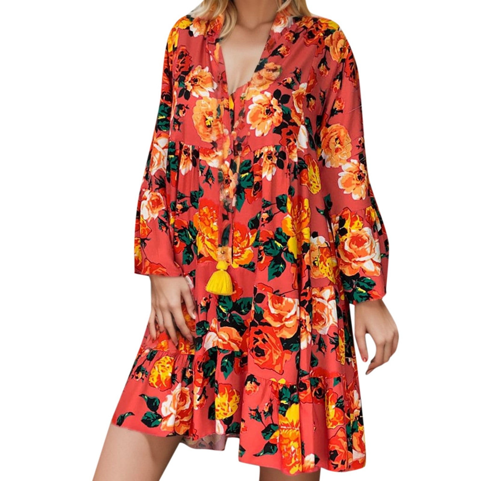Sleeve Ladies Loose Women's Three Dress Mini Summer Dress Quarter Print ...