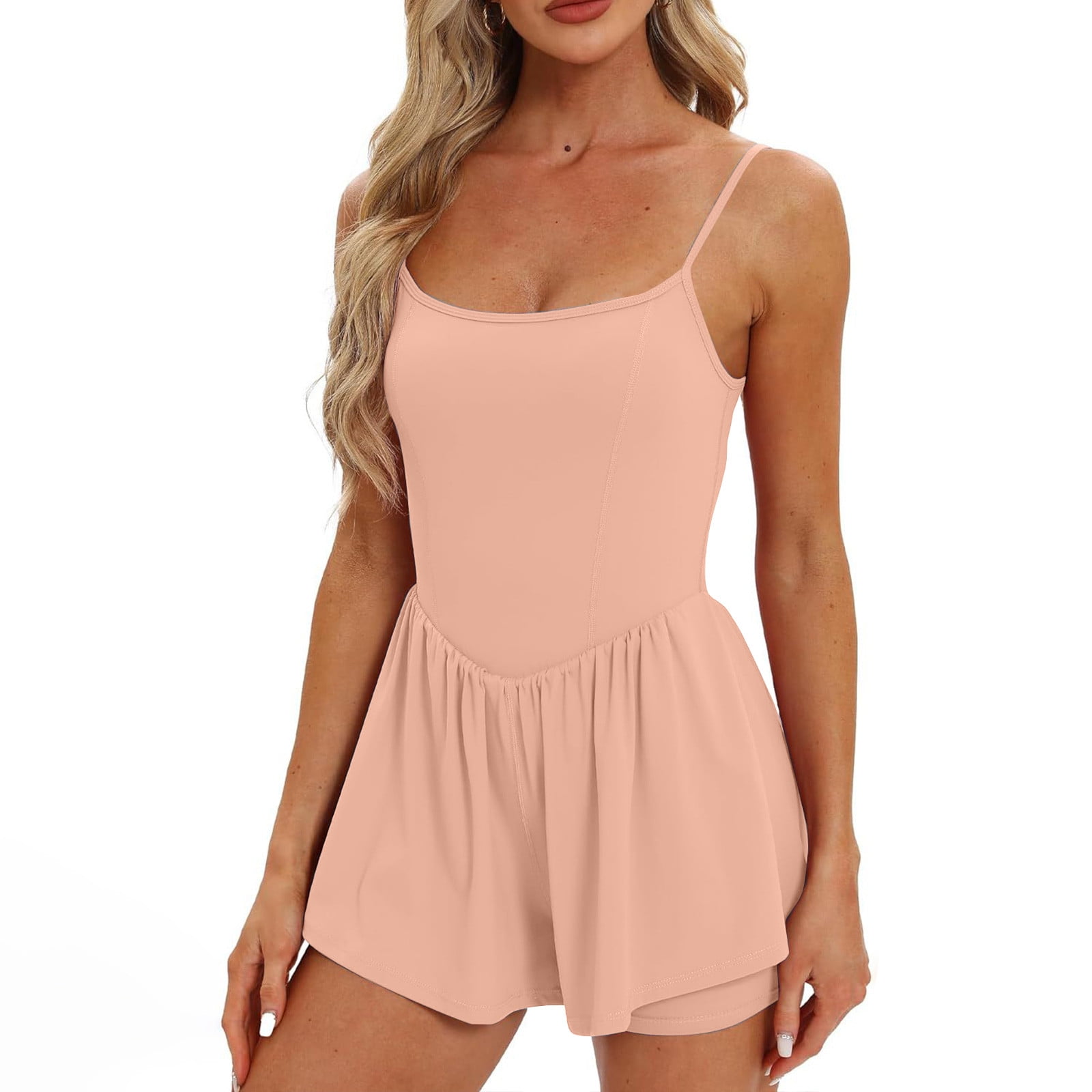 Sleeveless 2-in-1 Workout Rompers for Women Pleated Summer 2025 Golf ...