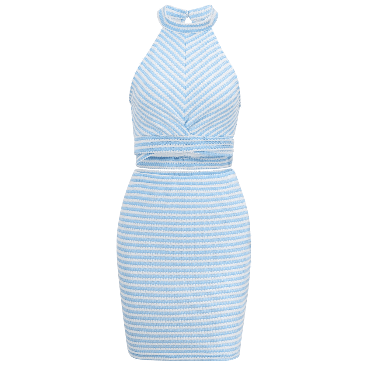Sleeveless Backless Two Piece Suit Blue and White S as shown in the ...