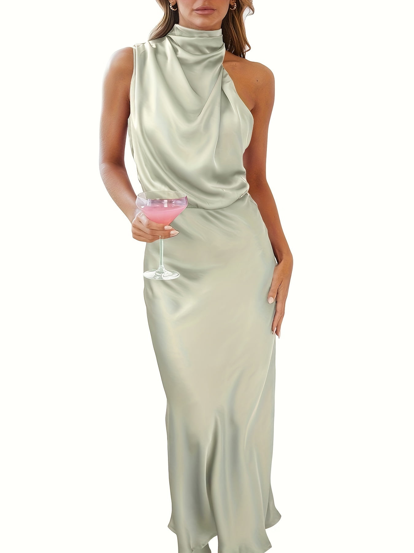 Sleeveless Choker Neck Dress, Elegant Cinched Waist Trumpet Dress For ...