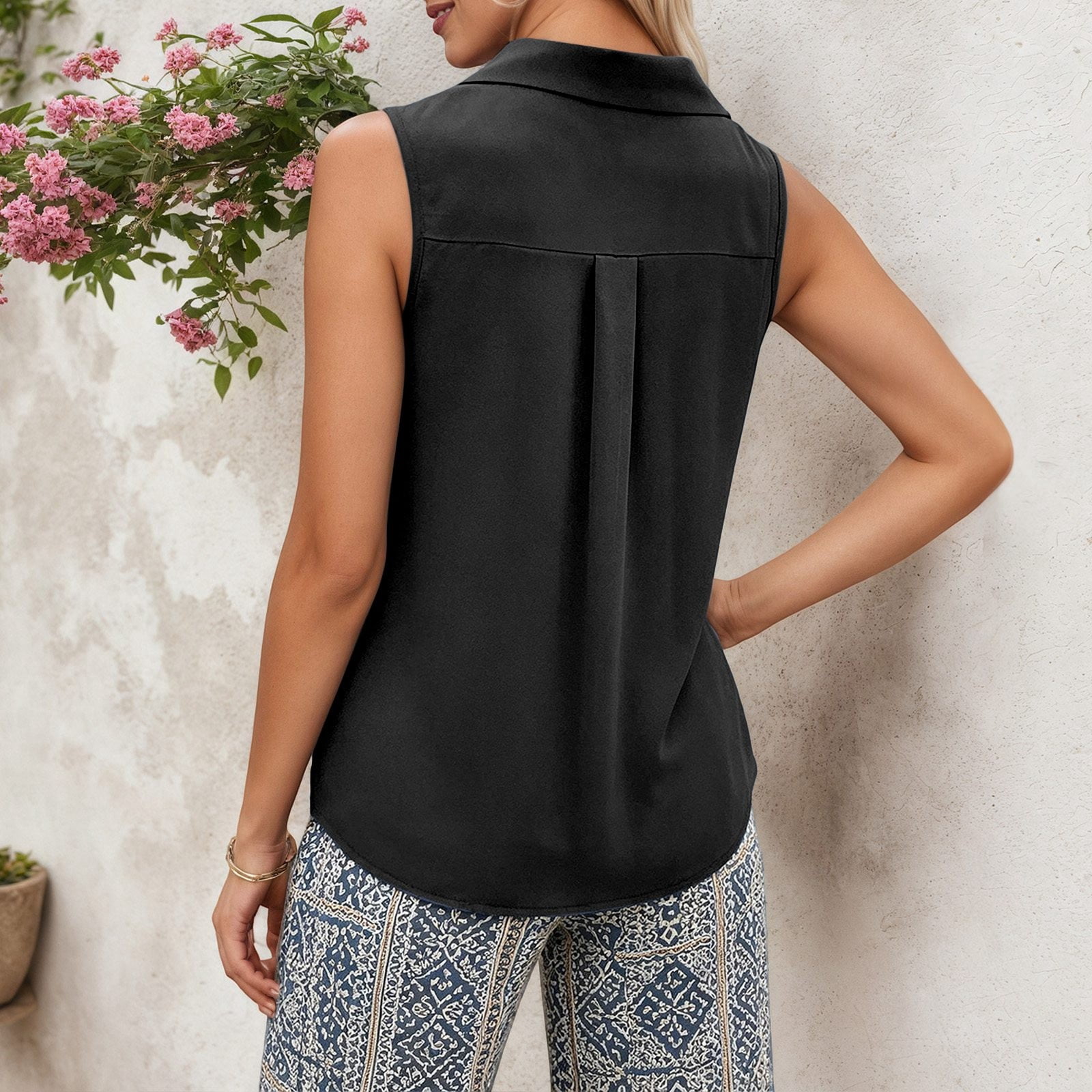 Sleeveless Collared Blouse for Everyday and Wear Lightweight Summer Top ...