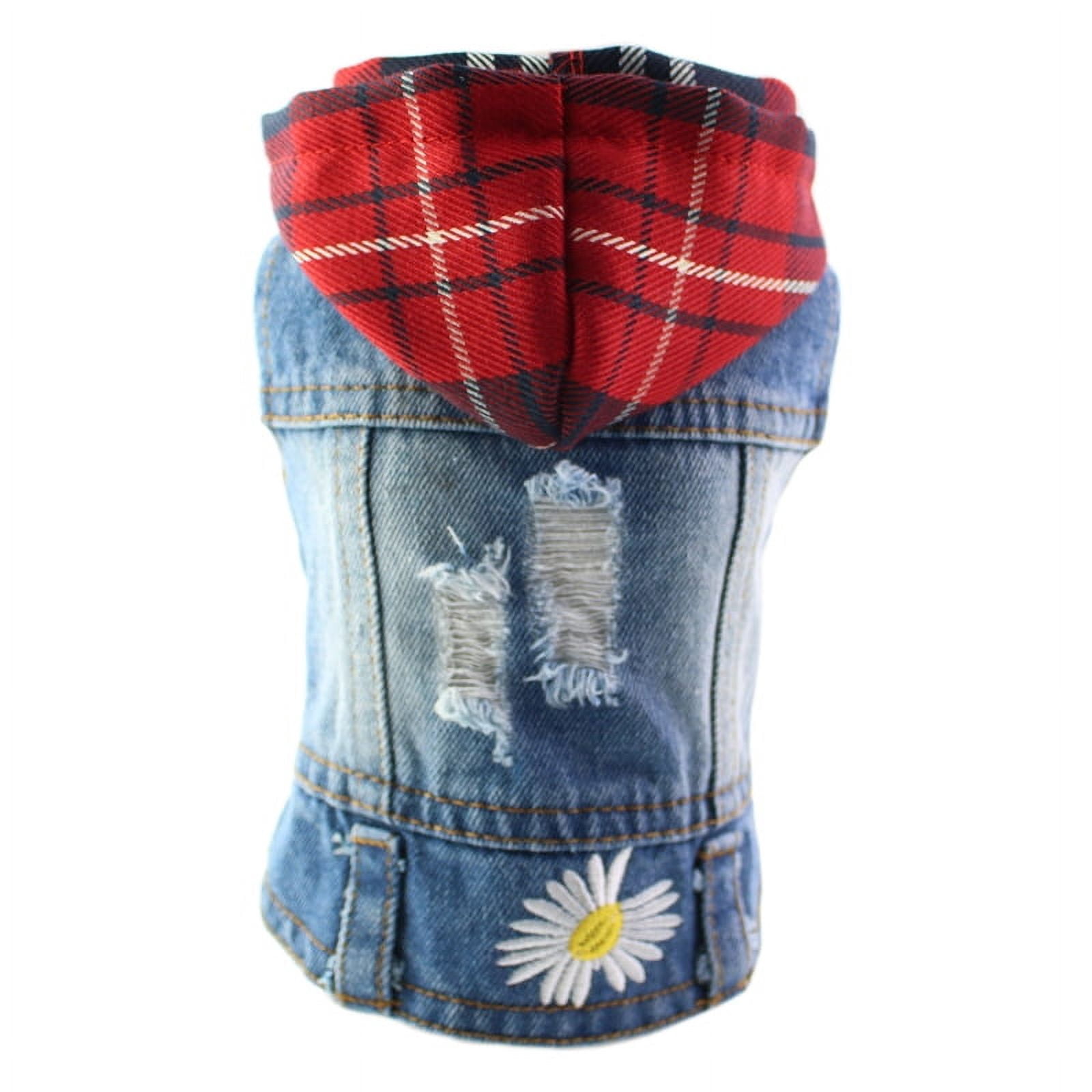 Sleeveless Denim Dog Jacket - Dark Wash, Puppy Hooded Jeans Coat Spring ...