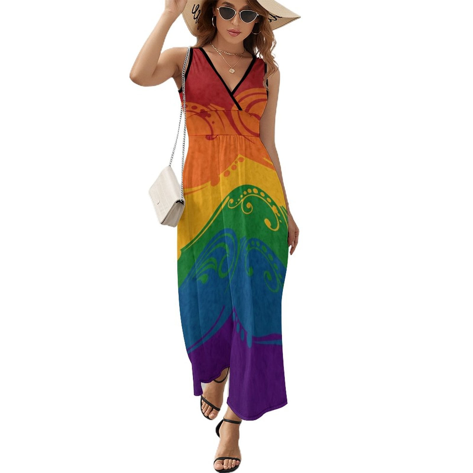 Sleeveless Dress Fancy Swooped and Swirled LGBTQ Pride Flag Background ...