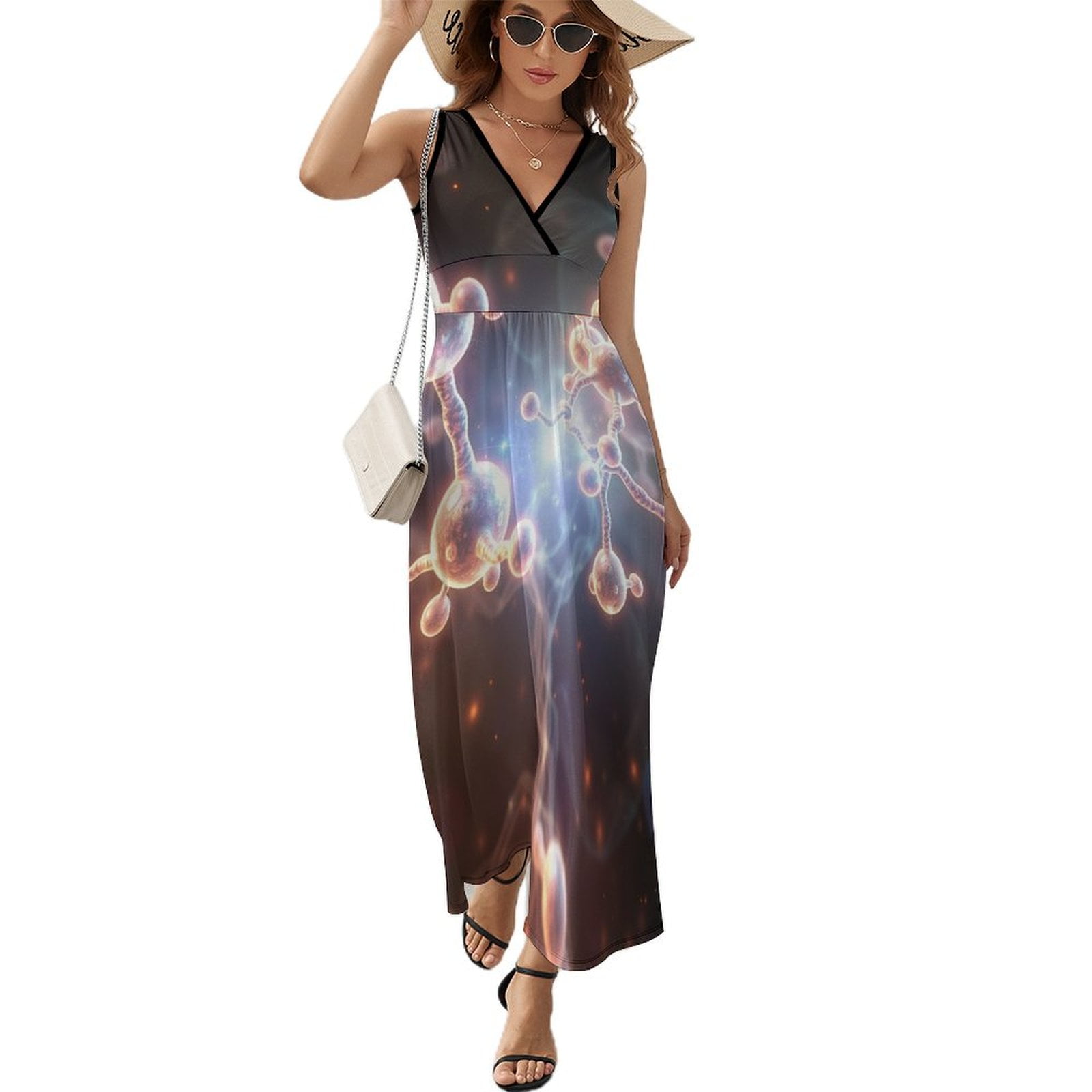 Sleeveless Dress Floral Serotonin And Dopamine Moleculs Pattern Summer Women's Clothing Dresses ...