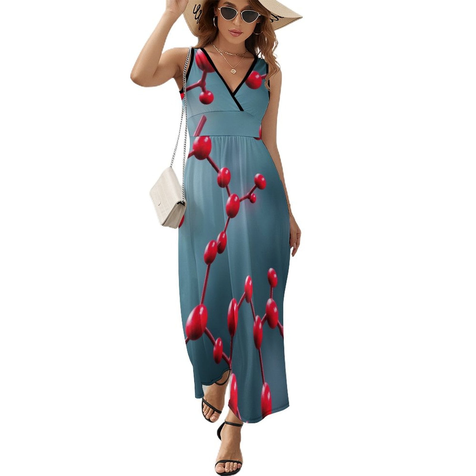 Sleeveless Dress Floral Serotonin And Dopamine Moleculs Pattern Summer Women's Clothing Dresses ...