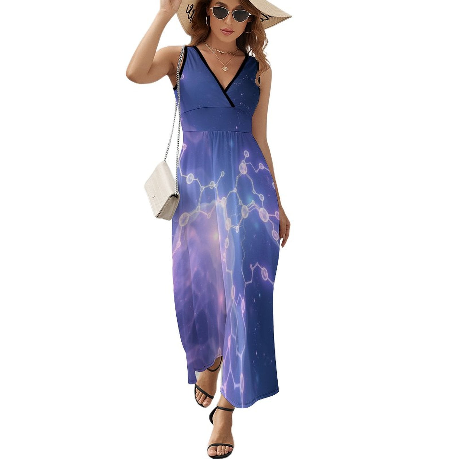 Sleeveless Dress Floral Serotonin And Dopamine Moleculs Pattern Summer Women's Clothing Dresses ...