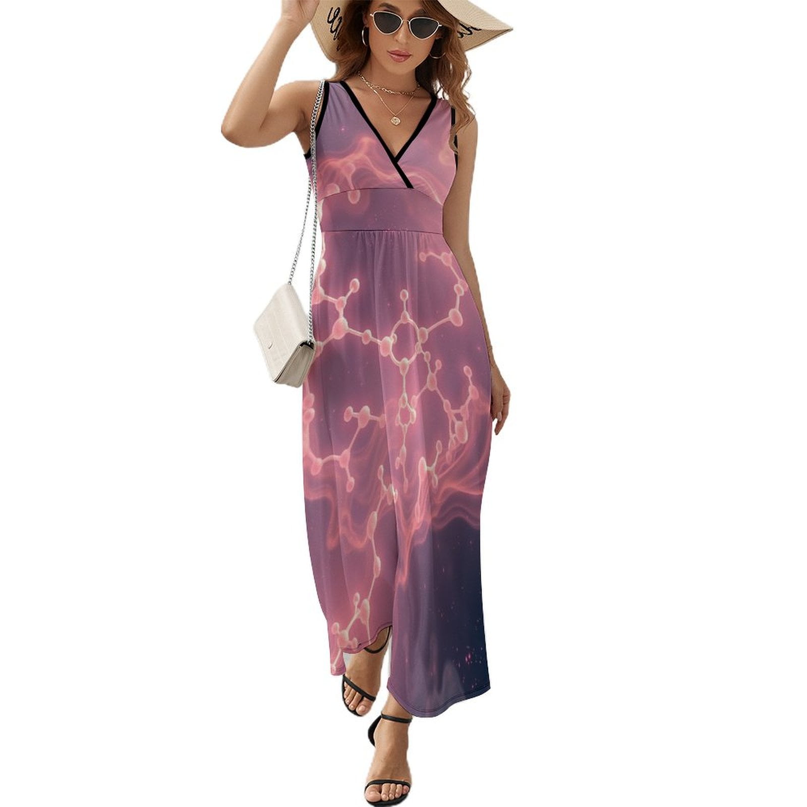 Sleeveless Dress Floral Serotonin And Dopamine Moleculs Pattern Women Long Dresses Women's ...