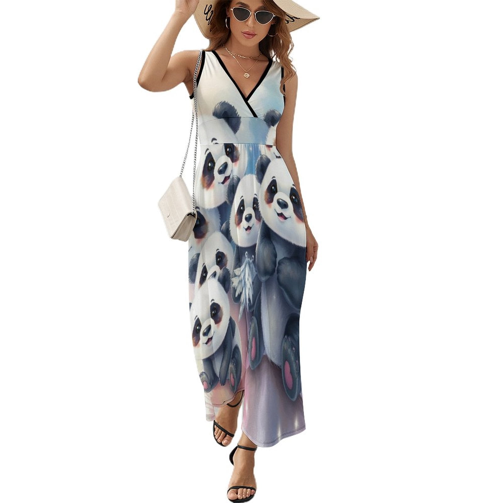 Sleeveless Dress Watercolor Panda Summer Women's Clothing Dresses ...
