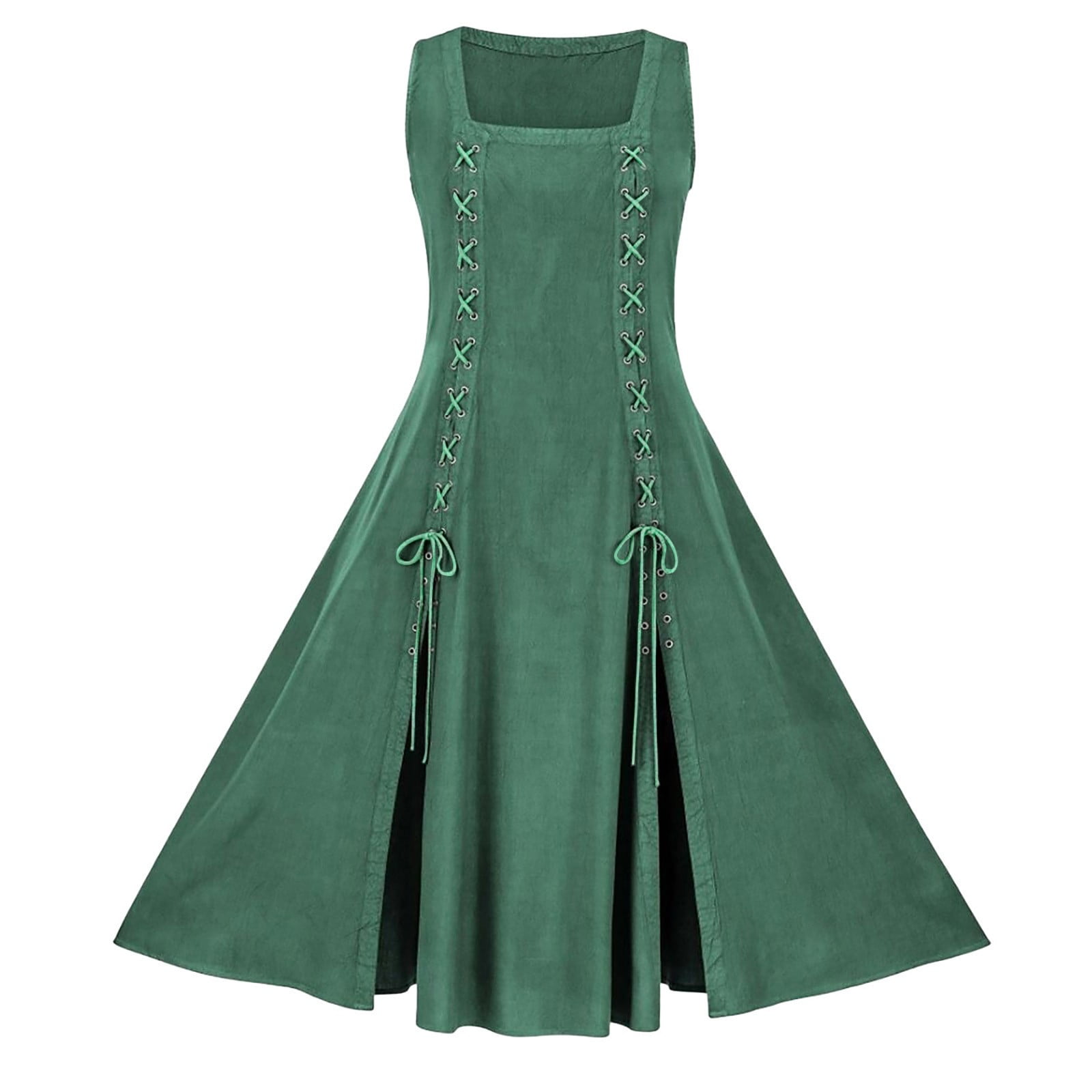 Sleeveless Dress for Women Ladies Medieval Neck Sleeveless Solid Color ...