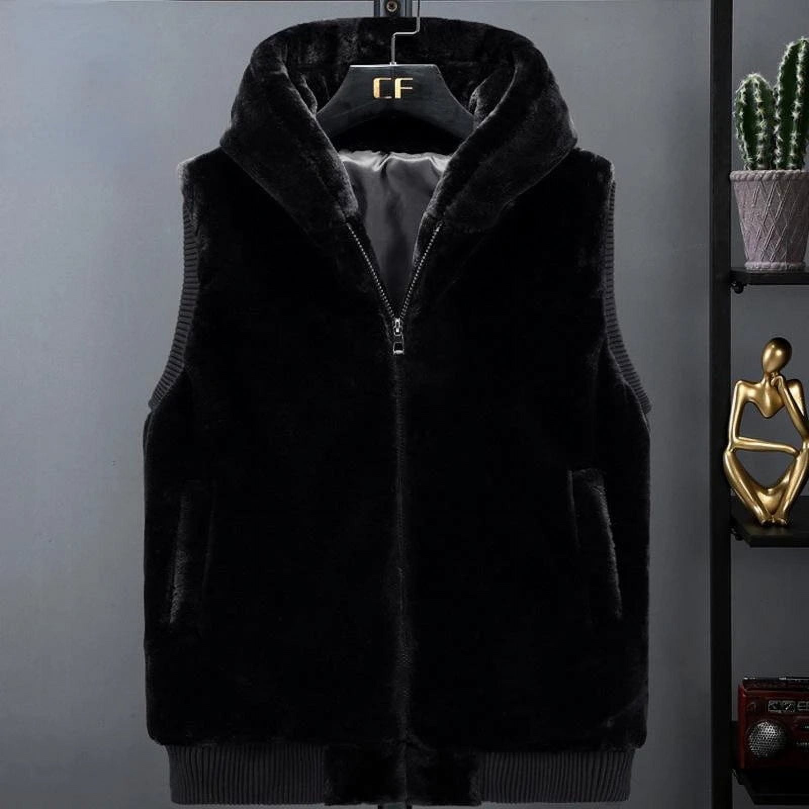 Sleeveless Jacket Men Hooded Warm Thermal Witnter Faux Fur Vest Male ...