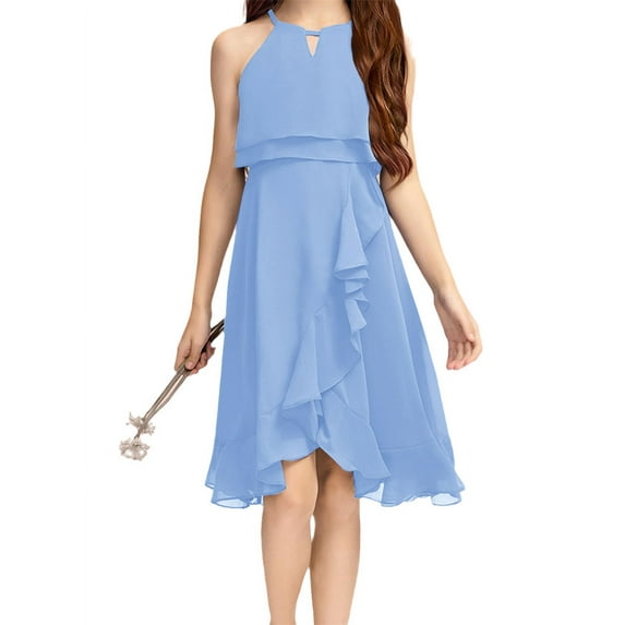 Sleeveless Kids Girls Halter Dress Children Chiffon Flared Knee-Length ...