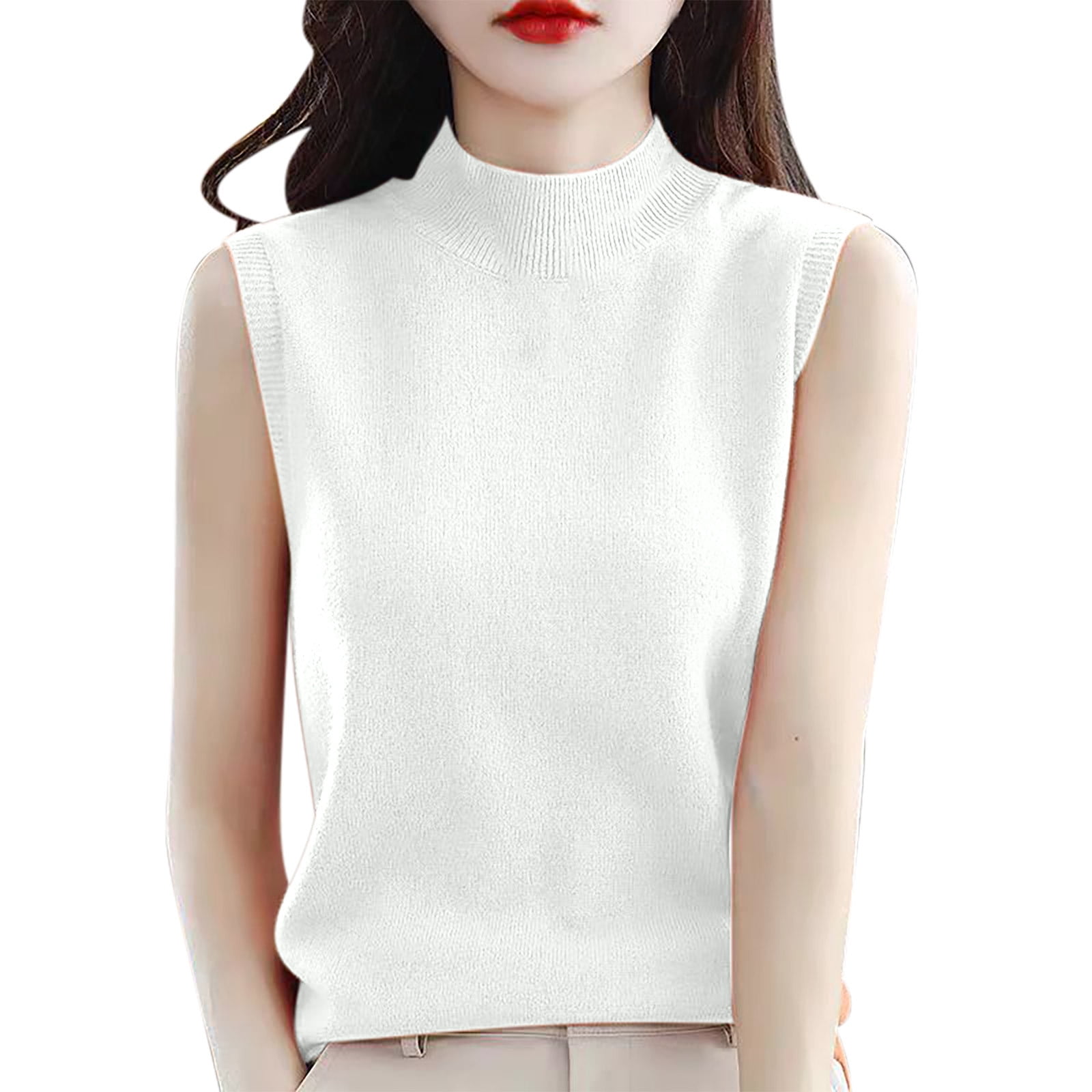 Sleeveless Mock Neck Tops for Women Sweater Knit Turtleneck Soft Basic ...