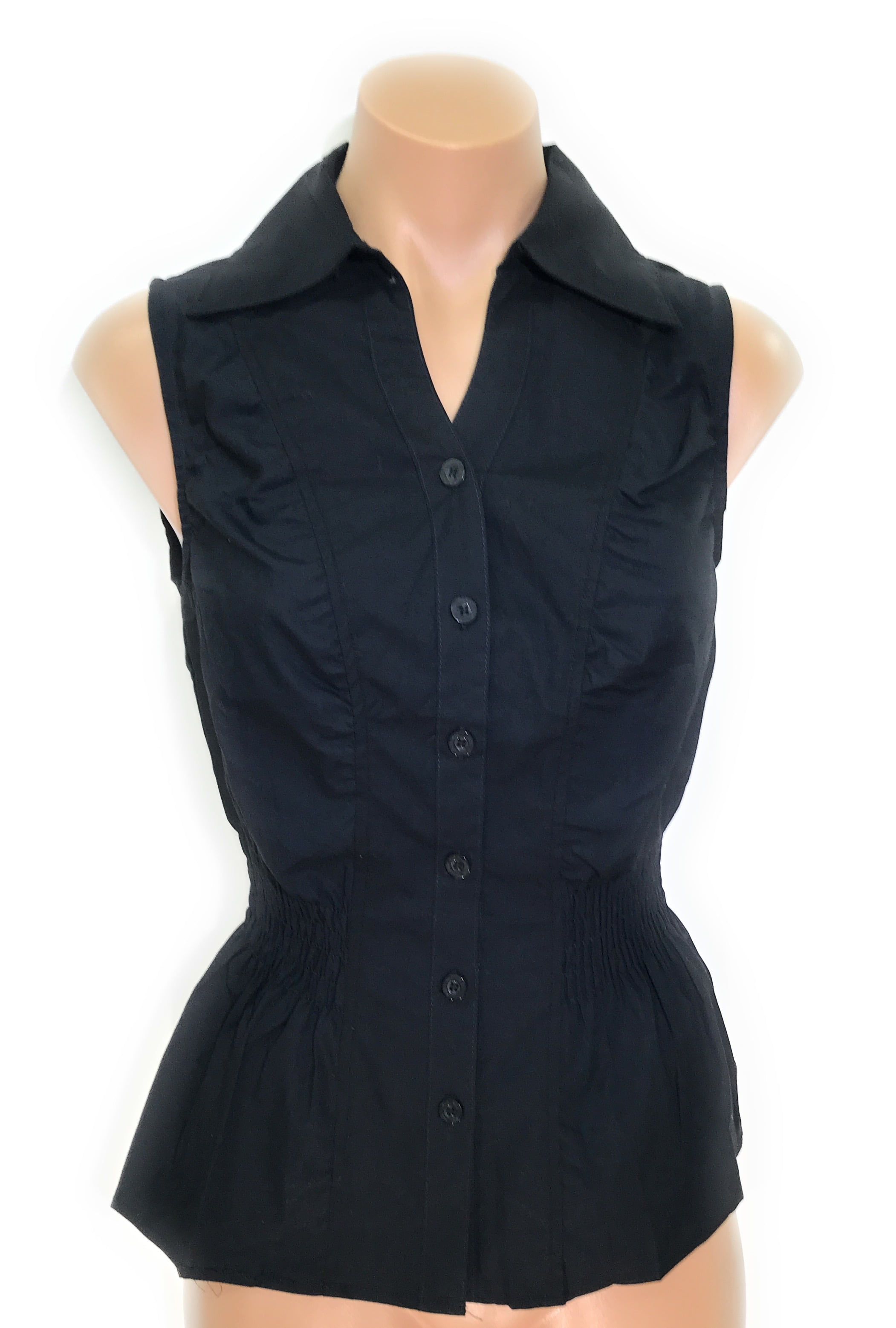Sleeveless Mocked V Neck Shape Button Down Shirt