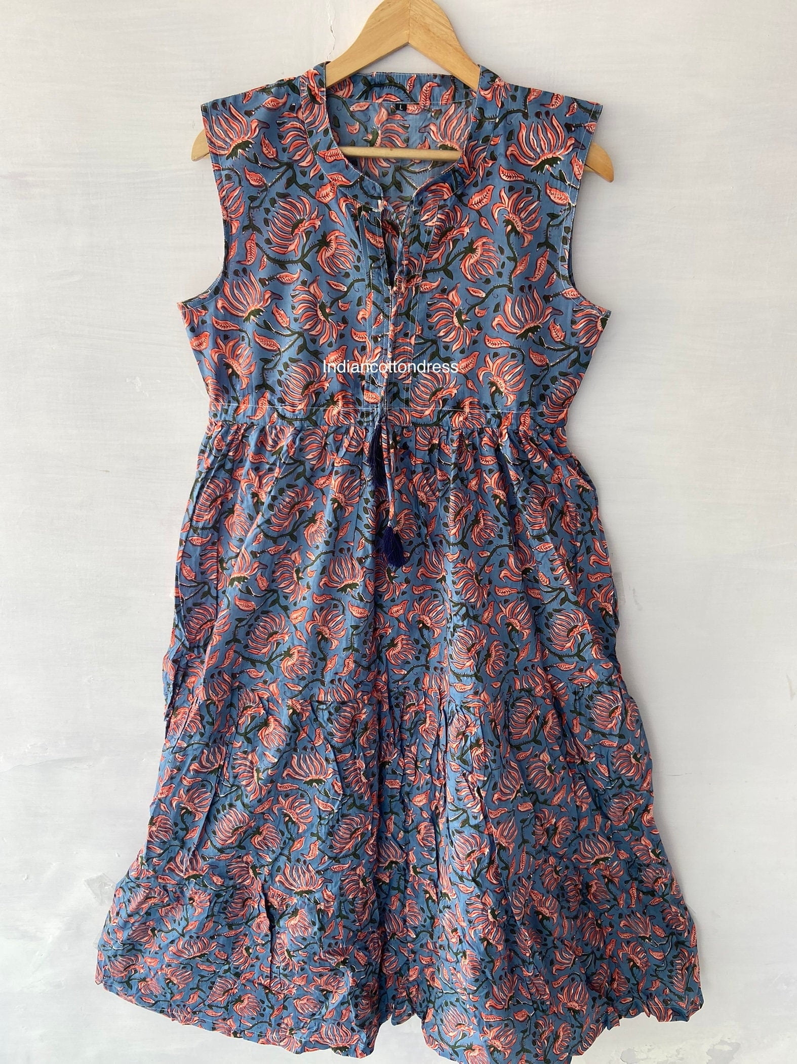 Sleeveless New Block Wood Floral Dress,Humming Dress,Summer Dress ...