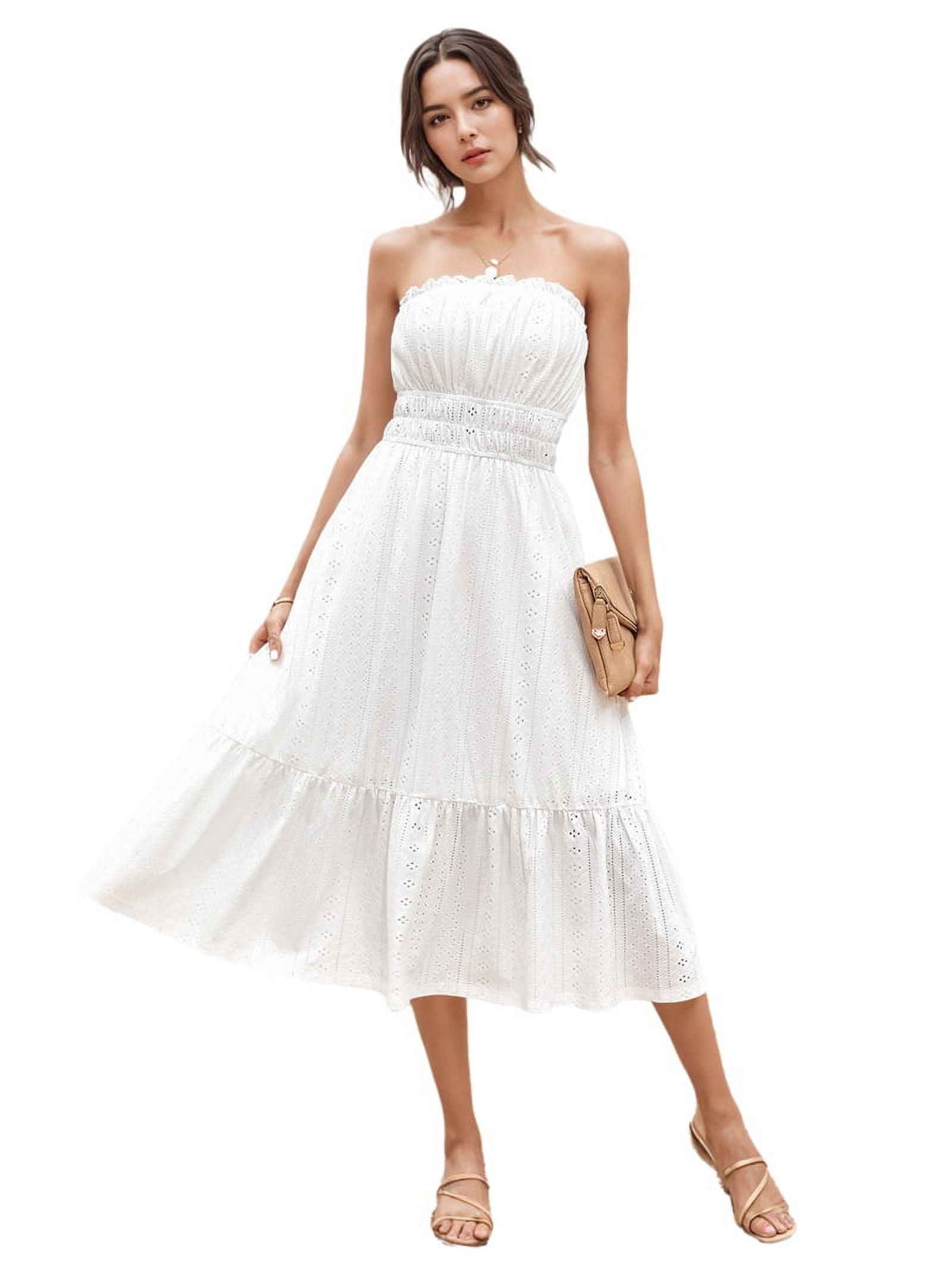 Sleeveless Off-The-Shoulder Long Sundress White M - Walmart.com