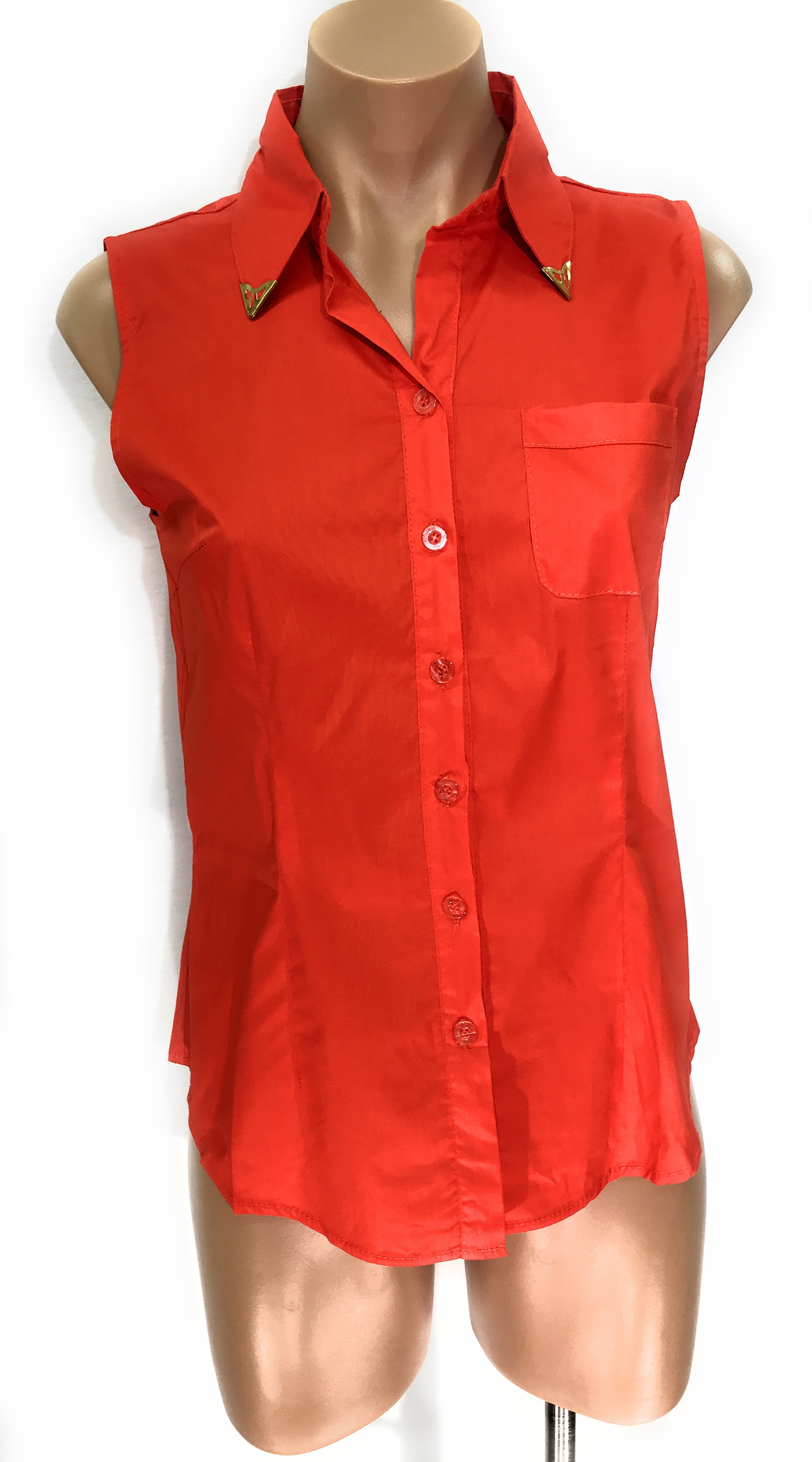 Sleeveless One pocket Button Down Shirt - Walmart.com