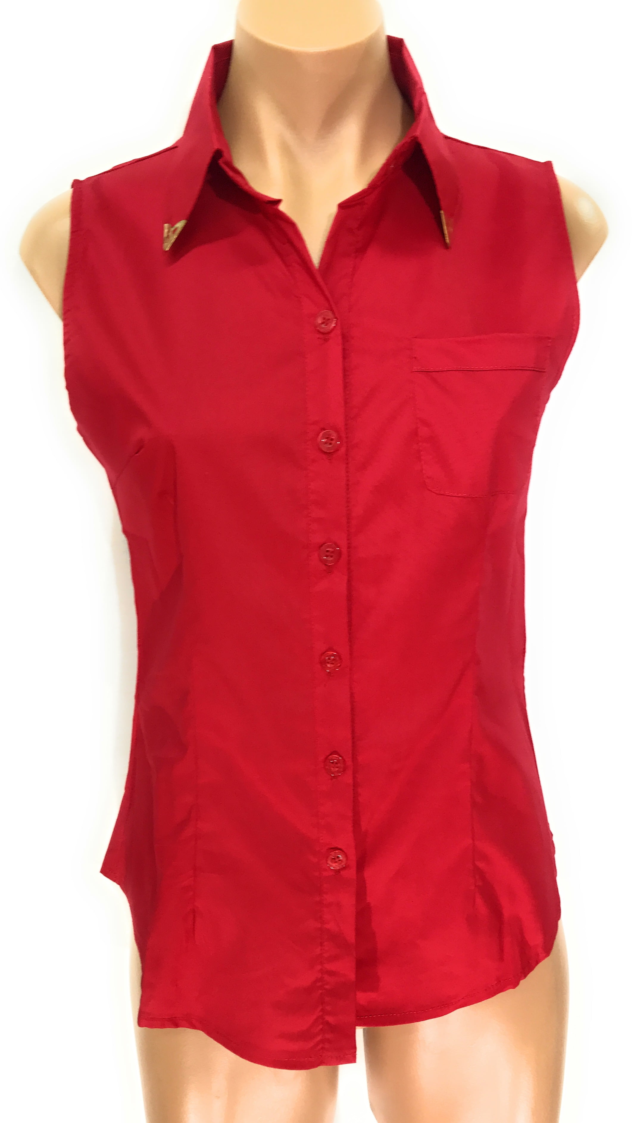 Sleeveless One pocket Button Down Shirt - Walmart.com
