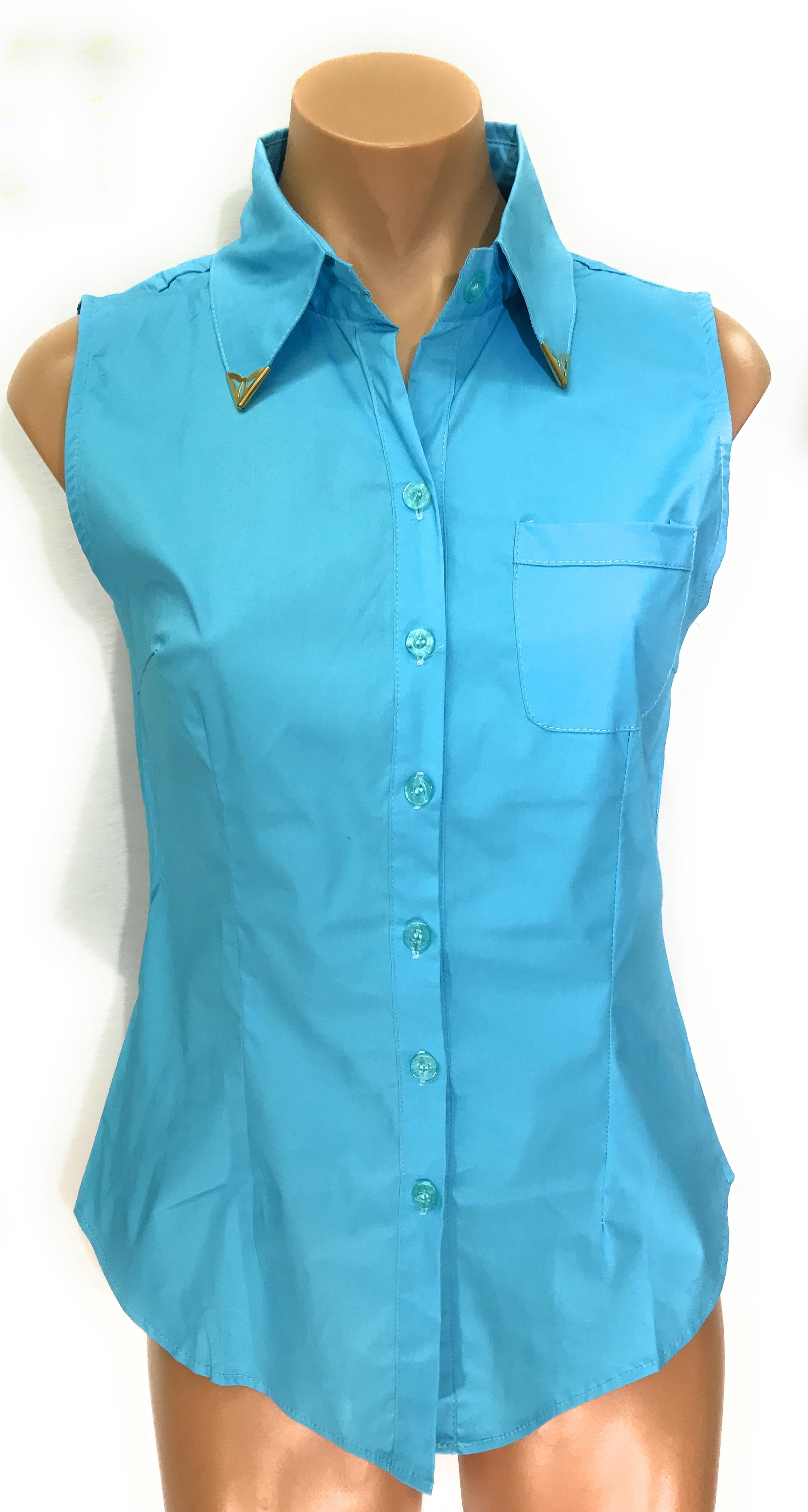 Sleeveless One pocket Button Down Shirt - Walmart.com