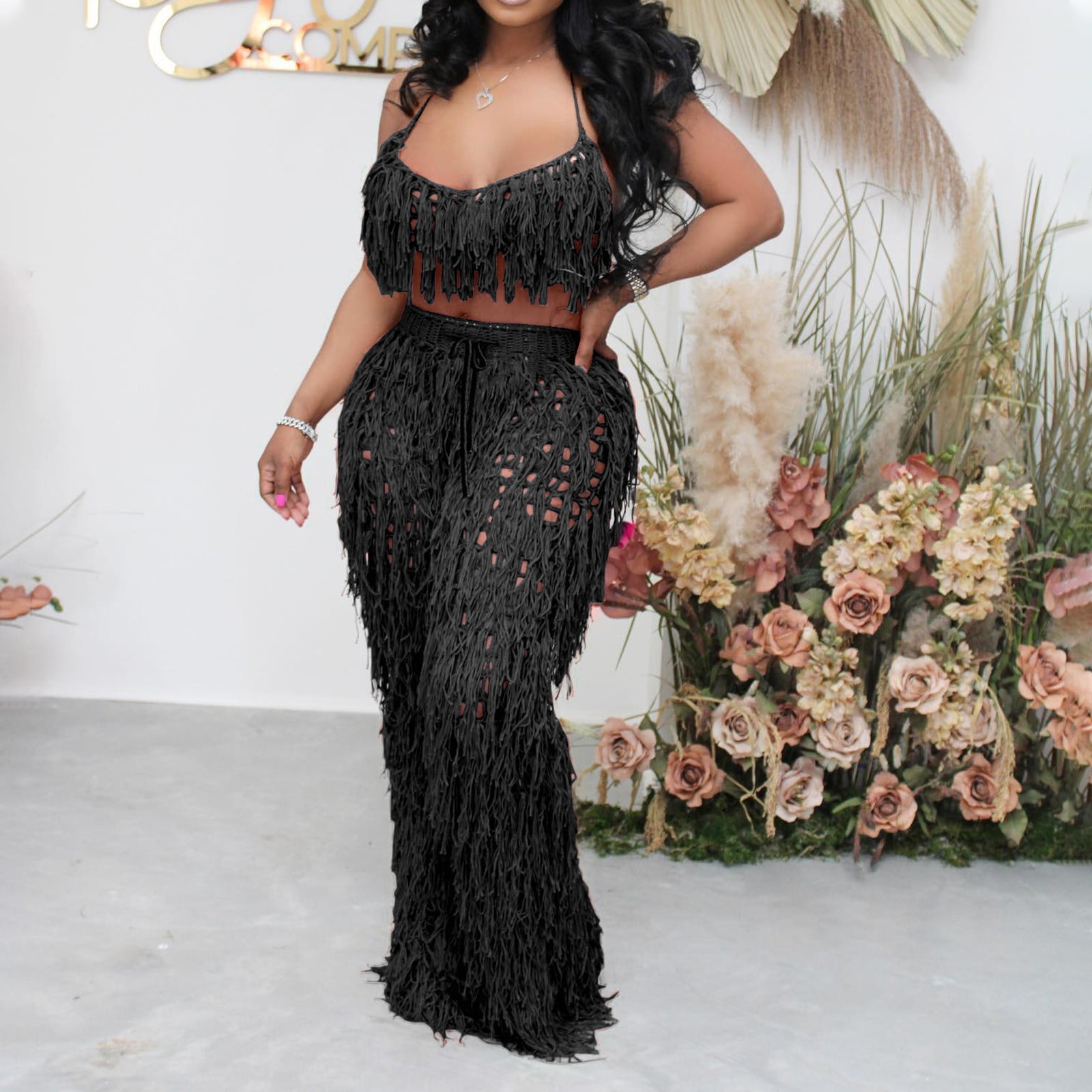Sleeveless Scoop Neck Sexy Polyester Two Piece Set Of Tops And Pants ...
