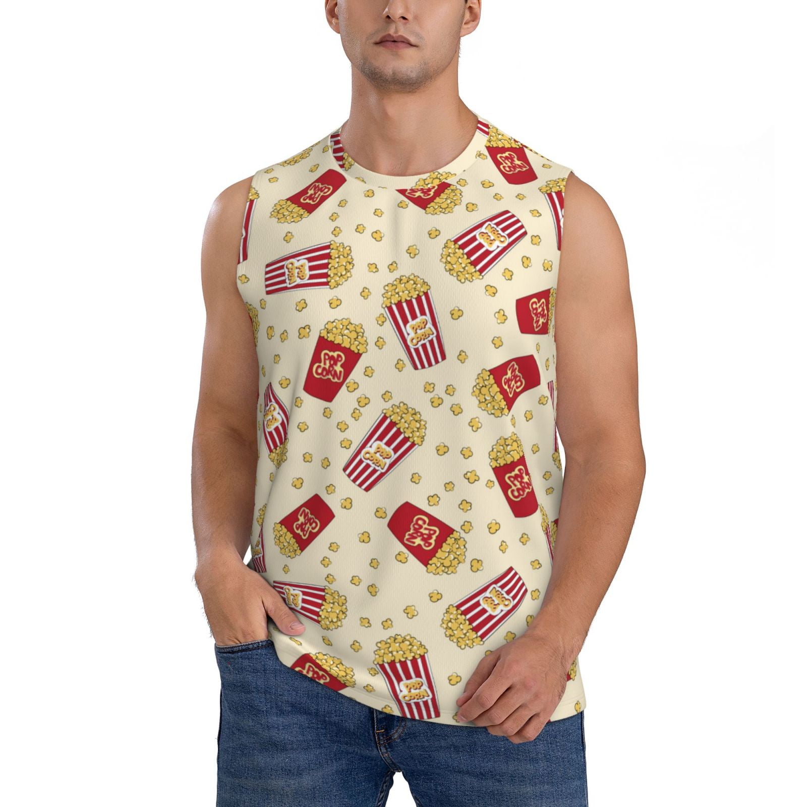 Sleeveless Shirts for Men - Cute Popcorn Red Graphic Tank Tops Men ...