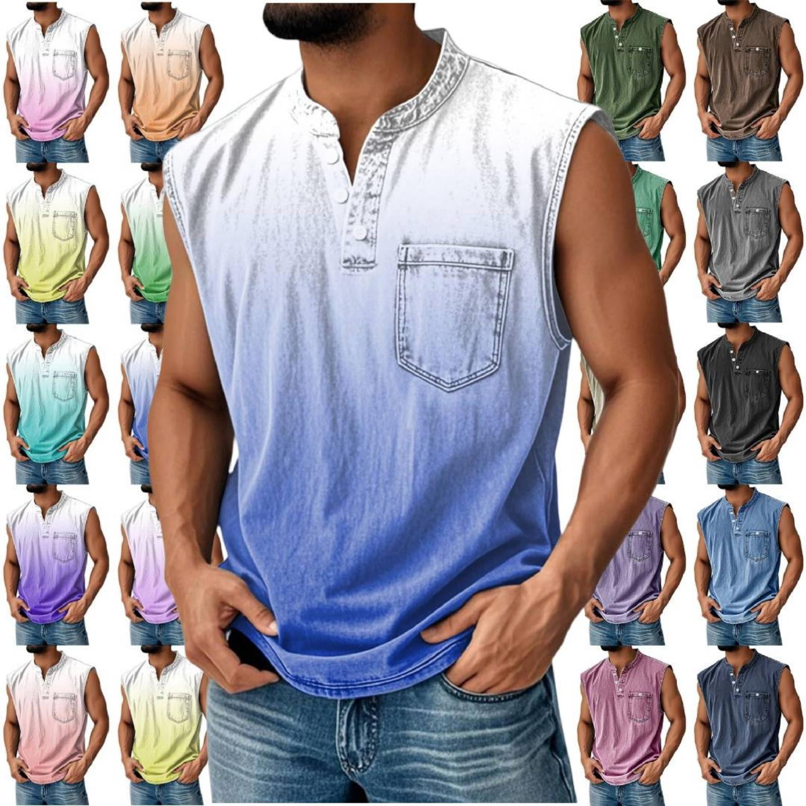 Sleeveless Shirts for Men, Men's Vintage Washed and Distressed Cotton ...