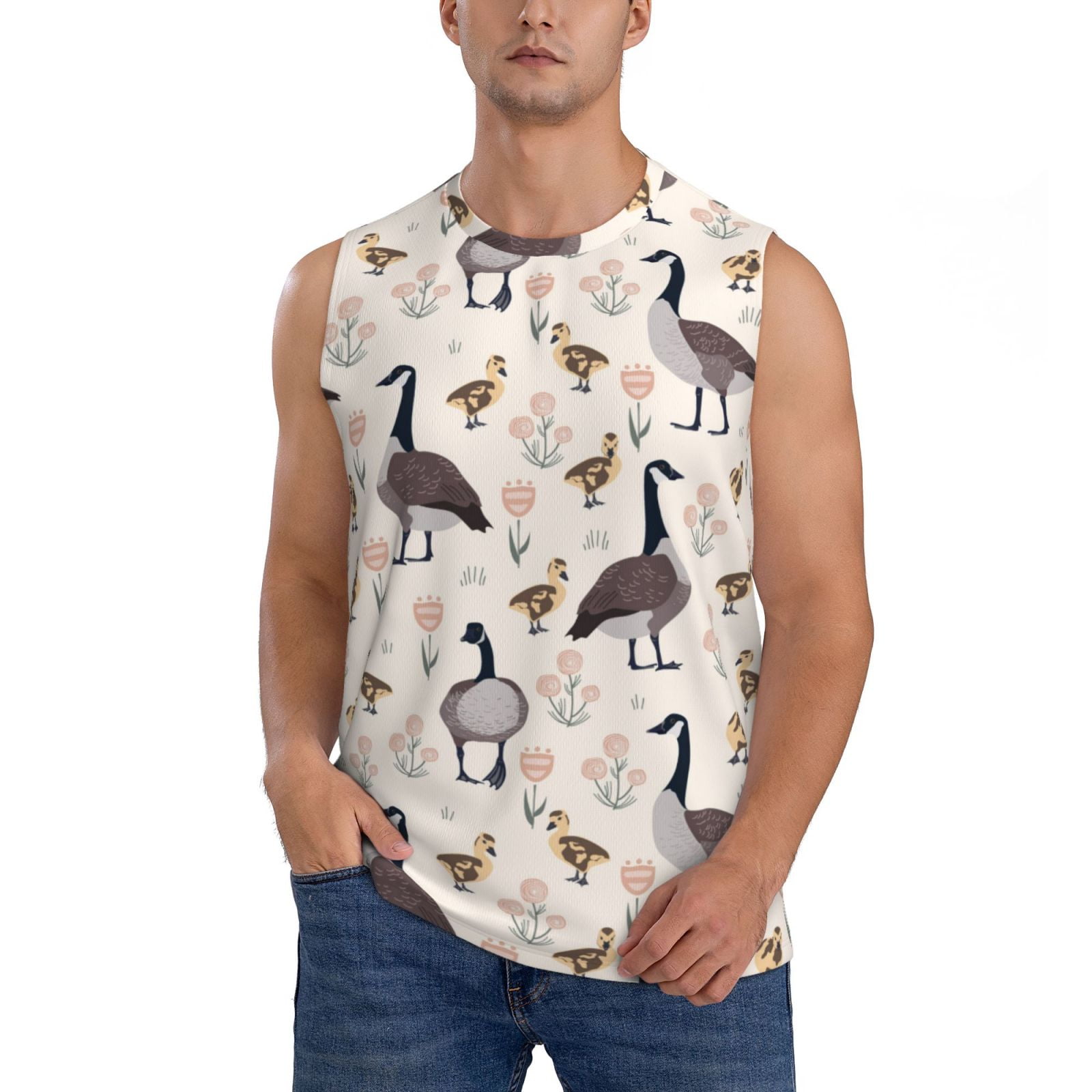 Sleeveless Shirts for Men - Rustic Cartoon Cute Duck Flower Graphic ...