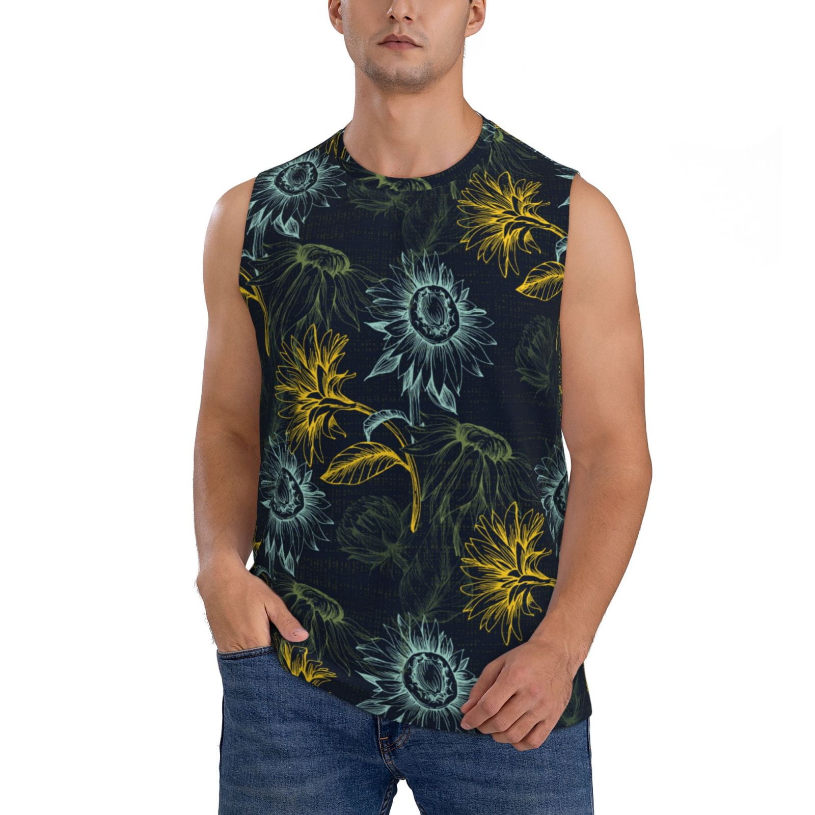 Sleeveless Shirts for Men - Sunflowers Bouquet Graphic Tank Tops Men ...