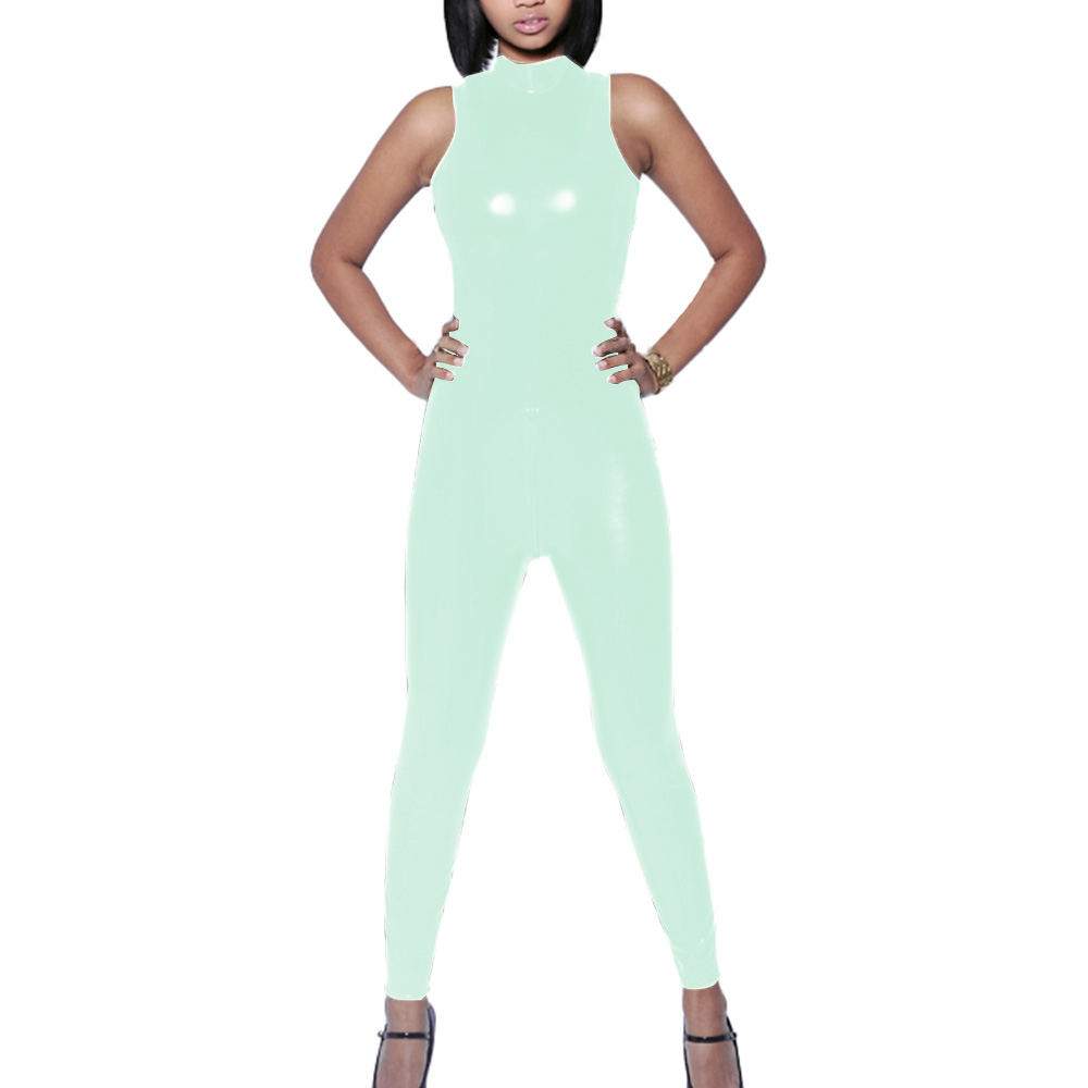 Sleeveless Slim PVC Shiny Jumpsuit Women Glossy Faux Leather Tank ...