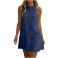 Sleeveless Tank Dresses for Womens Back Keyhole Linen Solid Casual Mini ...