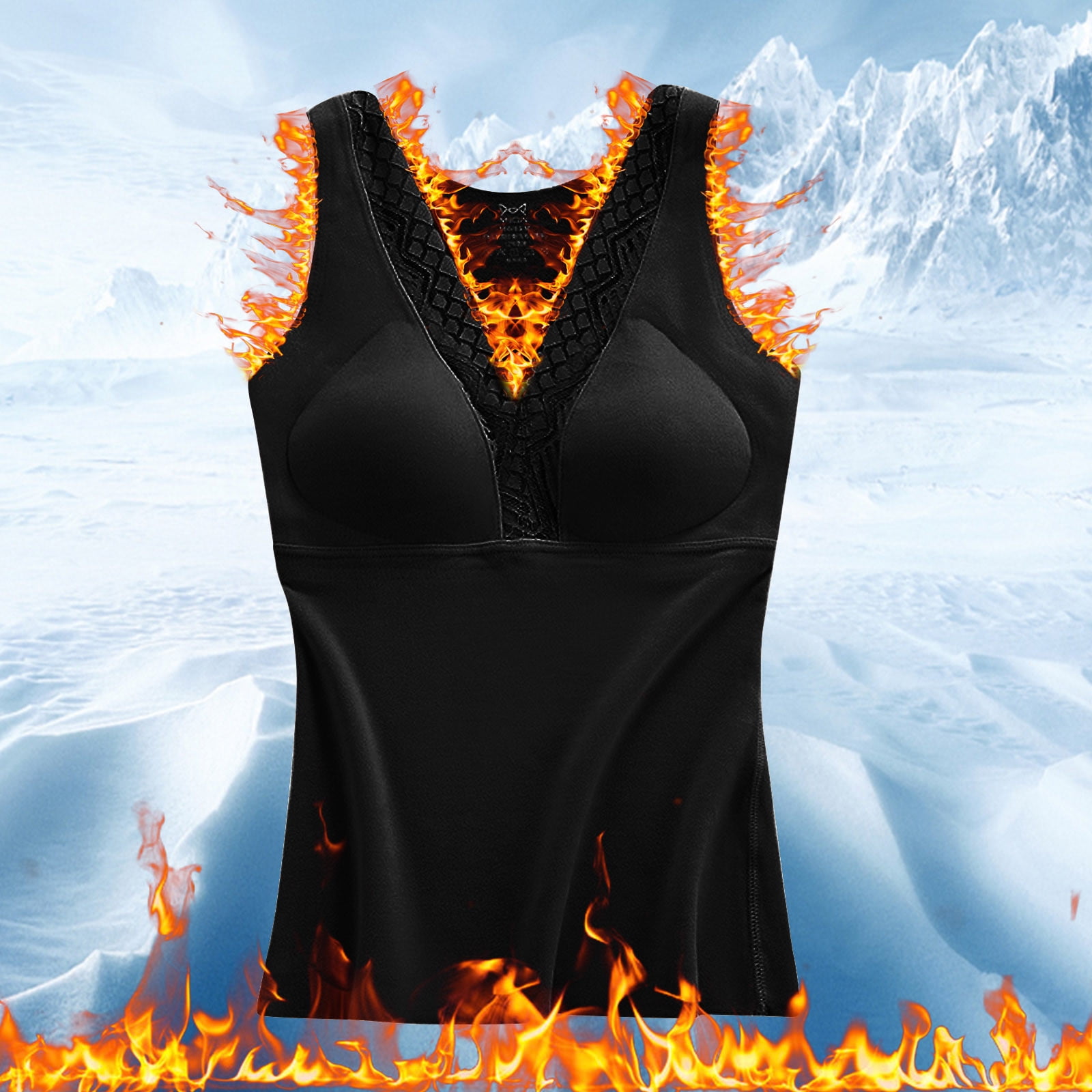 Sleeveless Thermal Shirts V Neck Vest With Built In Bra Lined Underwear ...