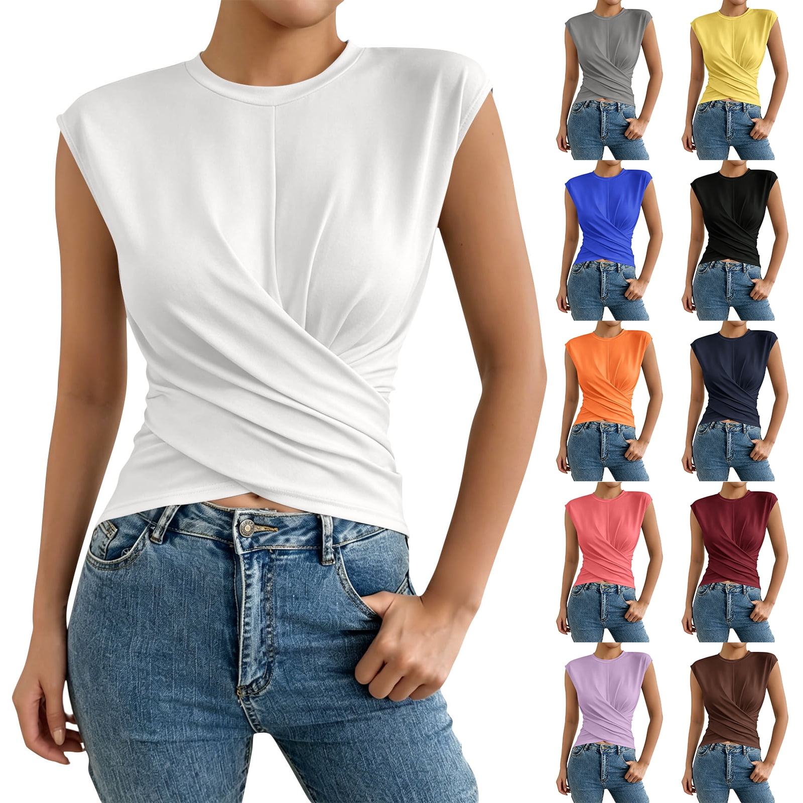 Sleeveless Twist Knot Crop Top for Women - Ruched Side Detail Slimming ...