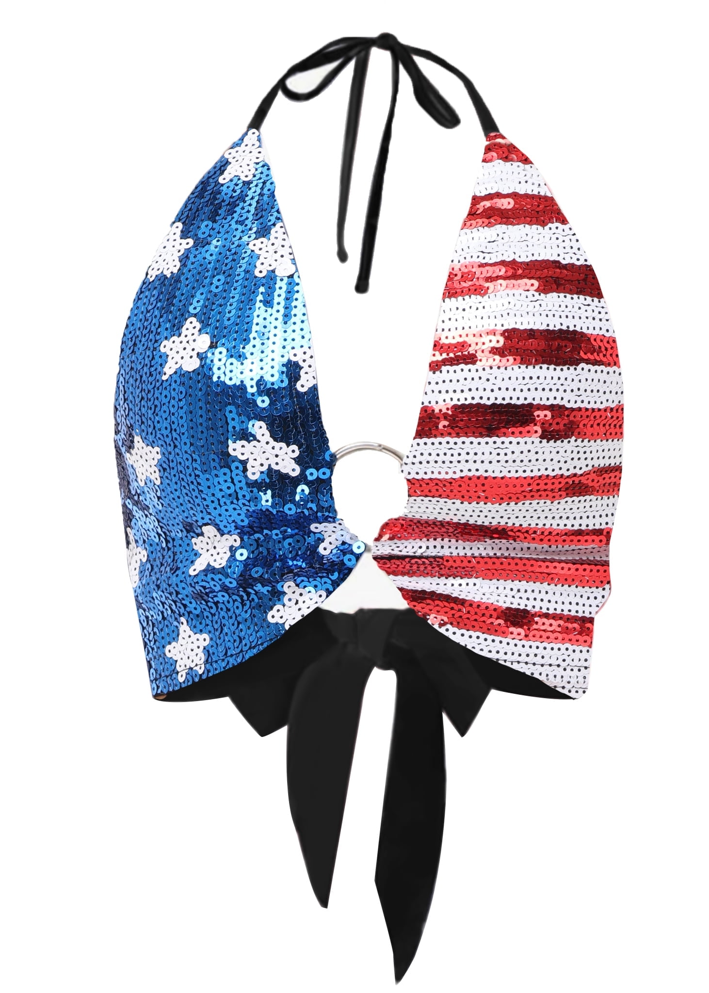 Sleeveless USA American Flag Patriotic Sequin Crop Top Backless Sparkle ...