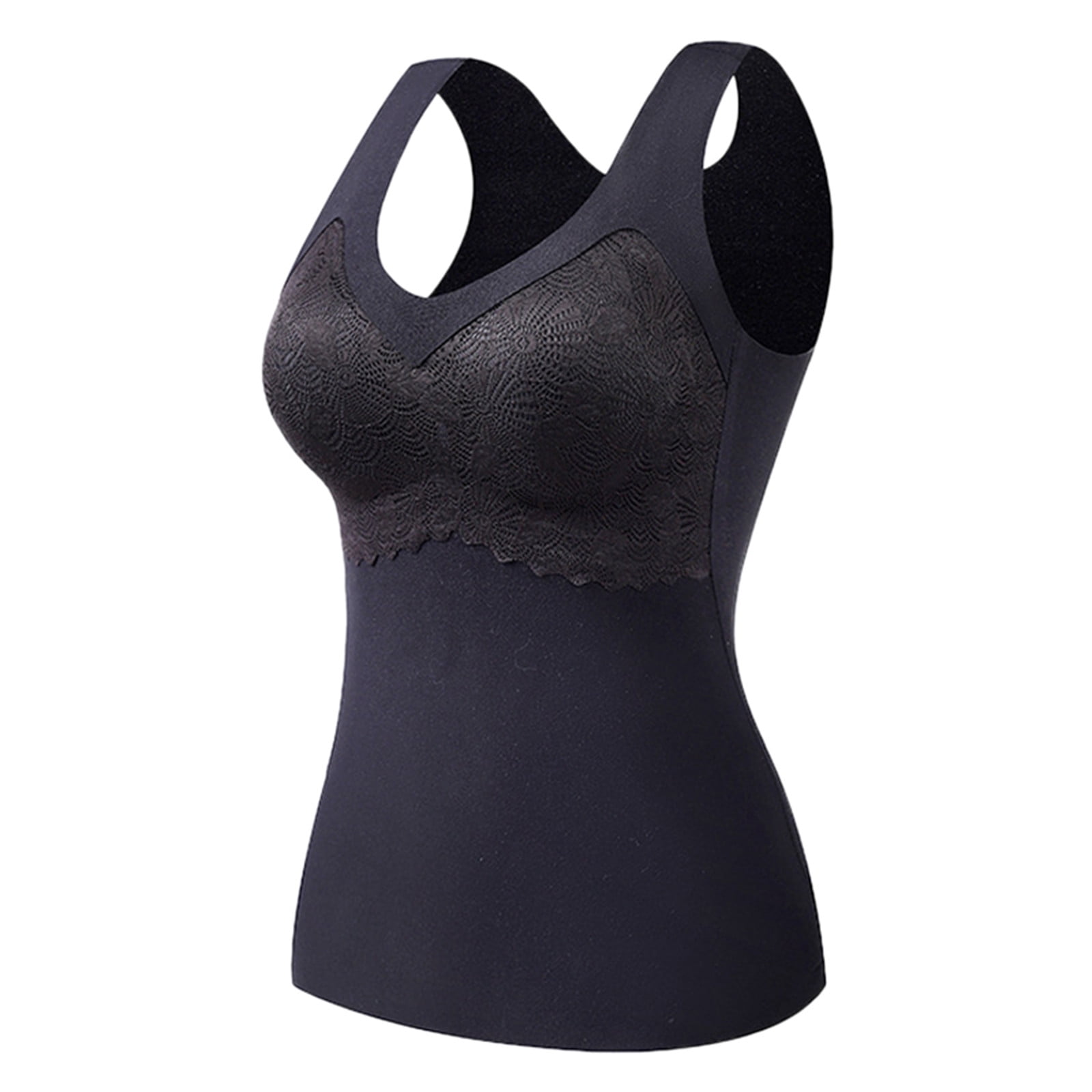 Sleeveless V Neck Vest Built In Bra Fleece Lined Thermal With Spongy ...