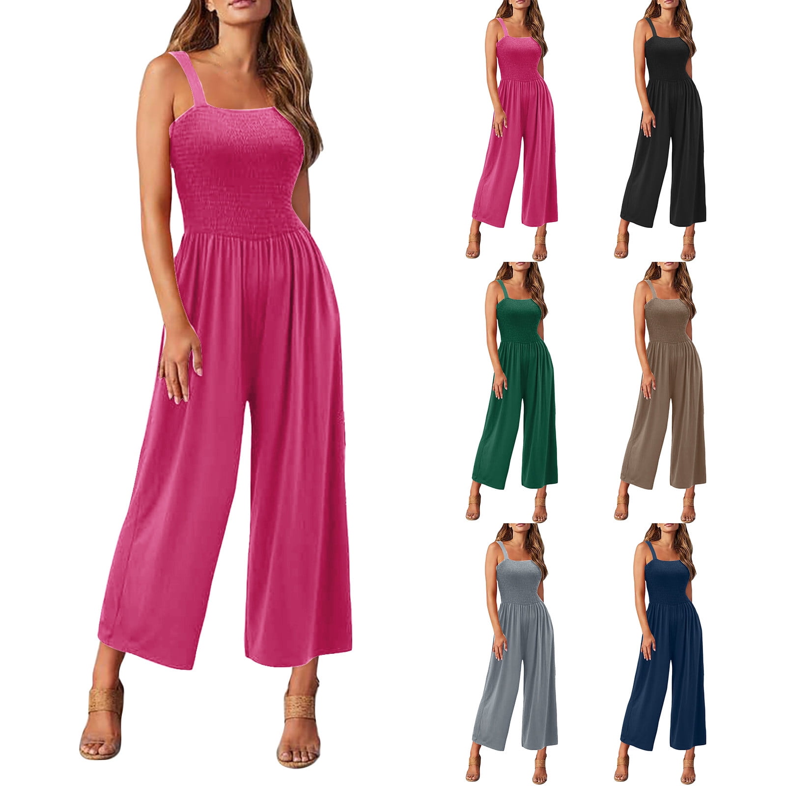 Sleeveless Wide Leg Jumpsuit with Pockets Women Casual Loose Trouser ...