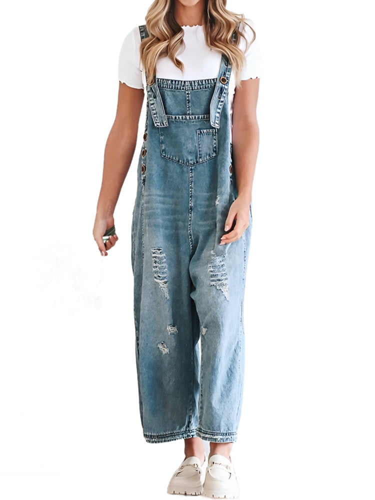 Sleeveless Women Denim Overalls Casual Straight Leg Jeans Jumpsuit ...