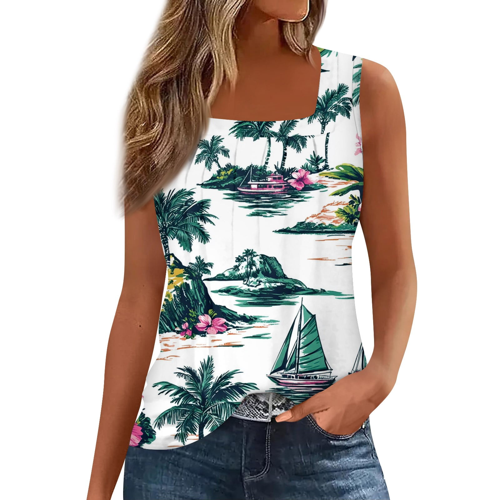Sleeveless Workout Tops For Women, Hawaiian Shirts Sexy Pleated Square ...