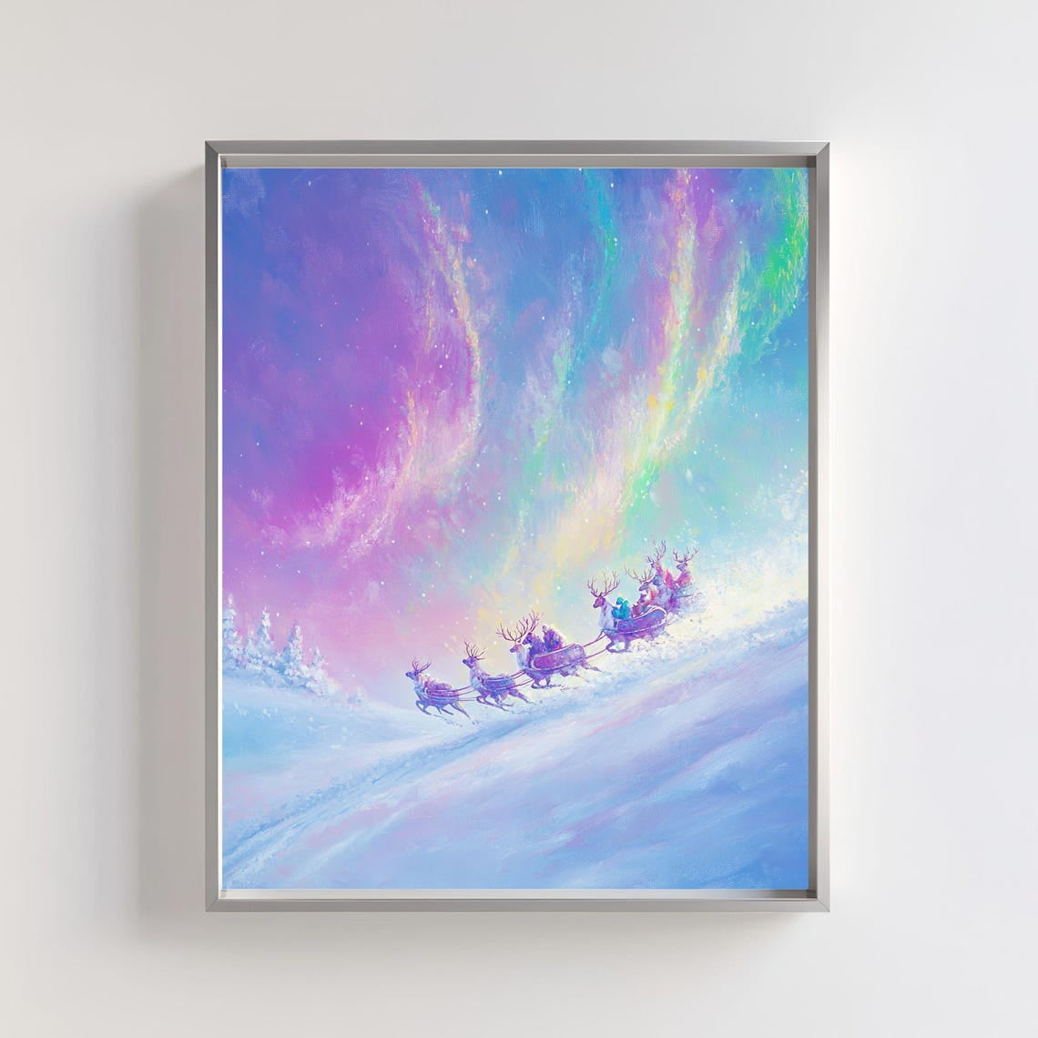 Sleigh Art Print, Reindeer And Santa Wall Decor, Winter Wonderland ...
