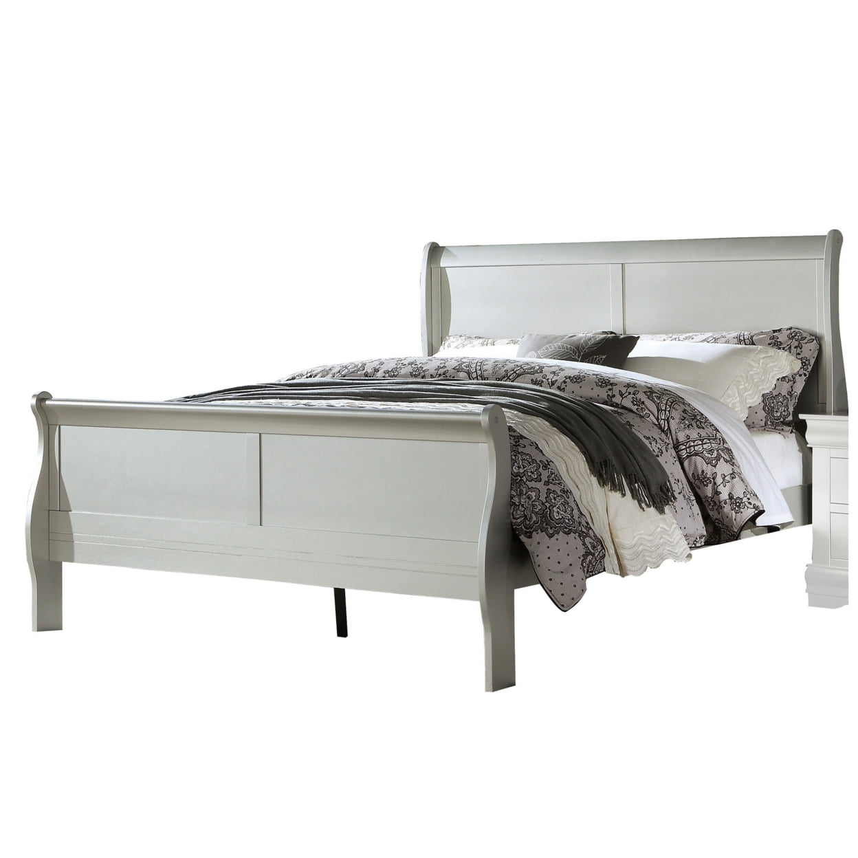Sleigh Design Full Size Bed with Rectangular Thin Legs, Silver- Saltoro ...