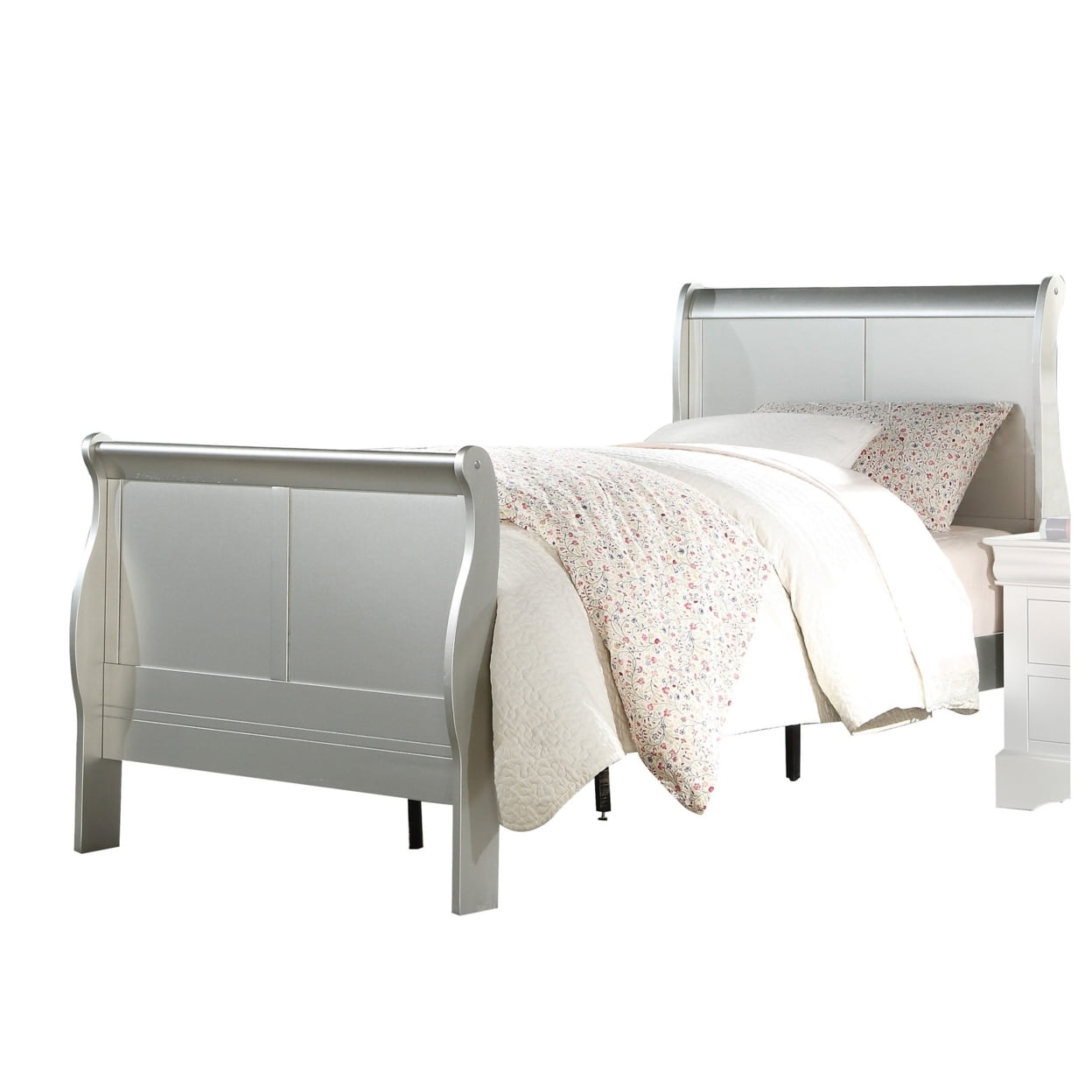Sleigh Design Full Size Bed with Thin Legs, Silver- Saltoro Sherpi ...