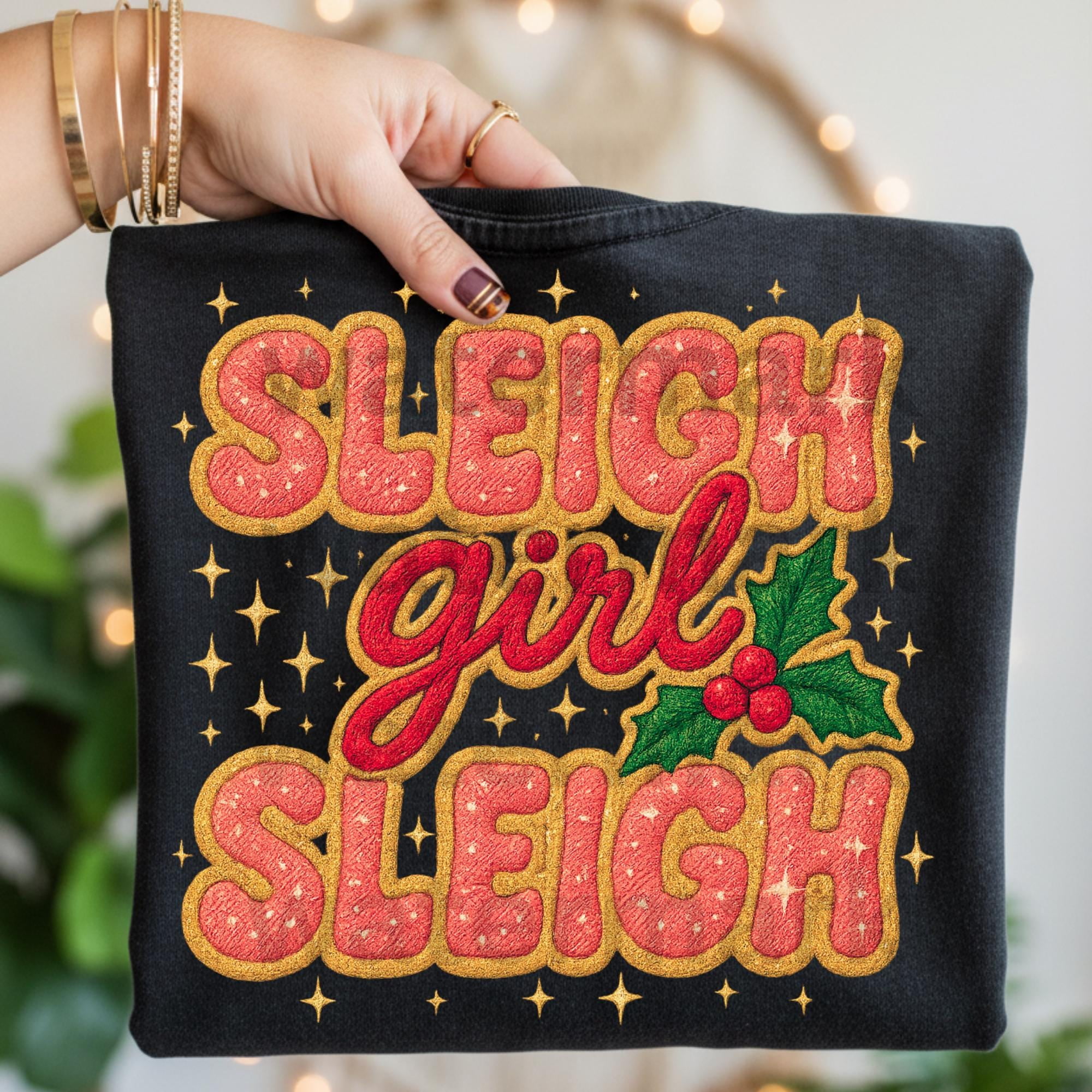 Sleigh Girl Png Embroidered Look Png 3D Girly Christmas Png Sleigh Girl ...