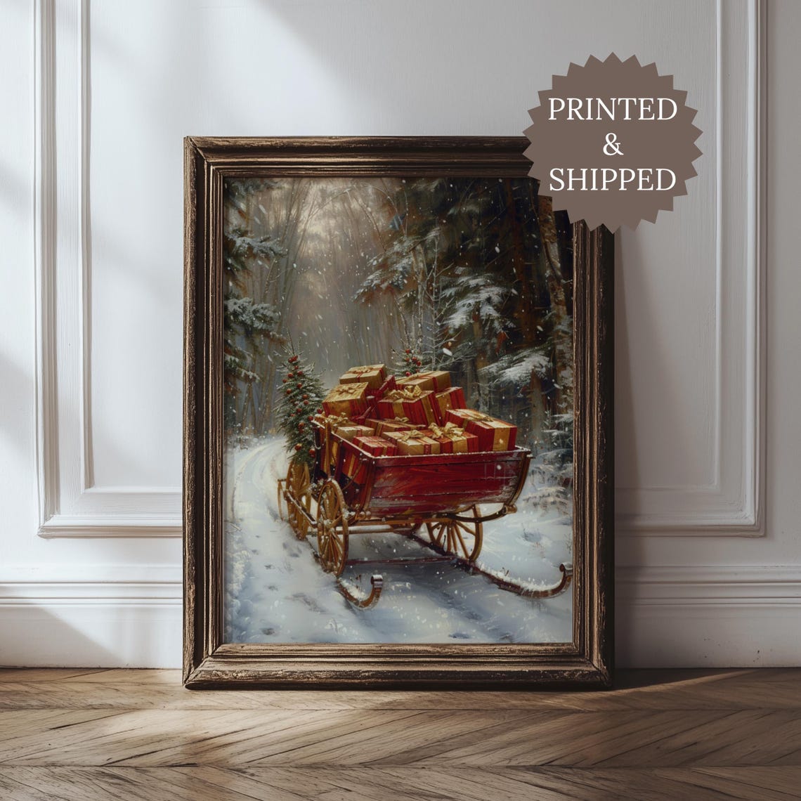 Sleigh Poster Wall Art Rustic Winterest Print Cozy Santa Sleigh Warm ...