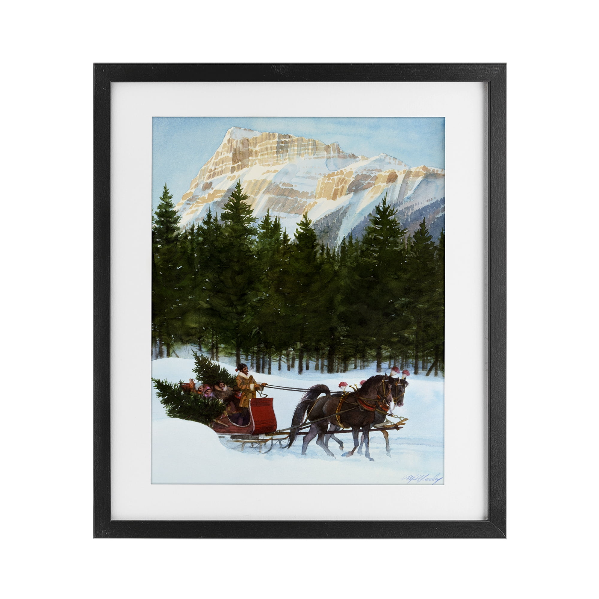 Sleigh Ride Carrying Trees Black Framed Print Under Glass, design by ...