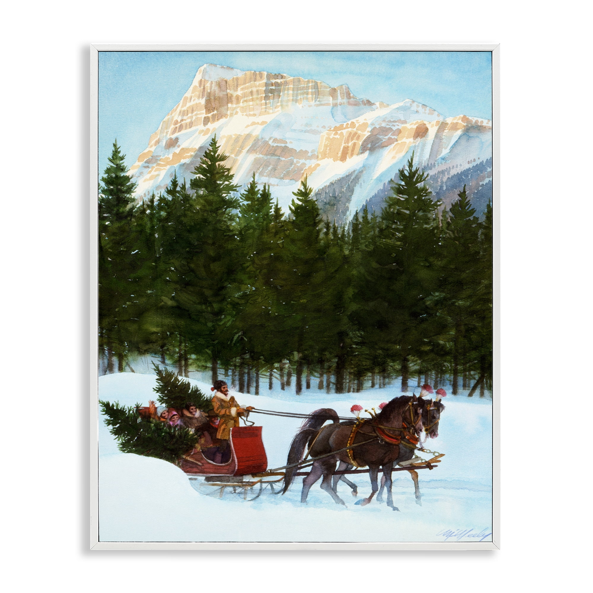 Sleigh Ride Carrying Trees White Framed Giclee Art, design by Wind ...