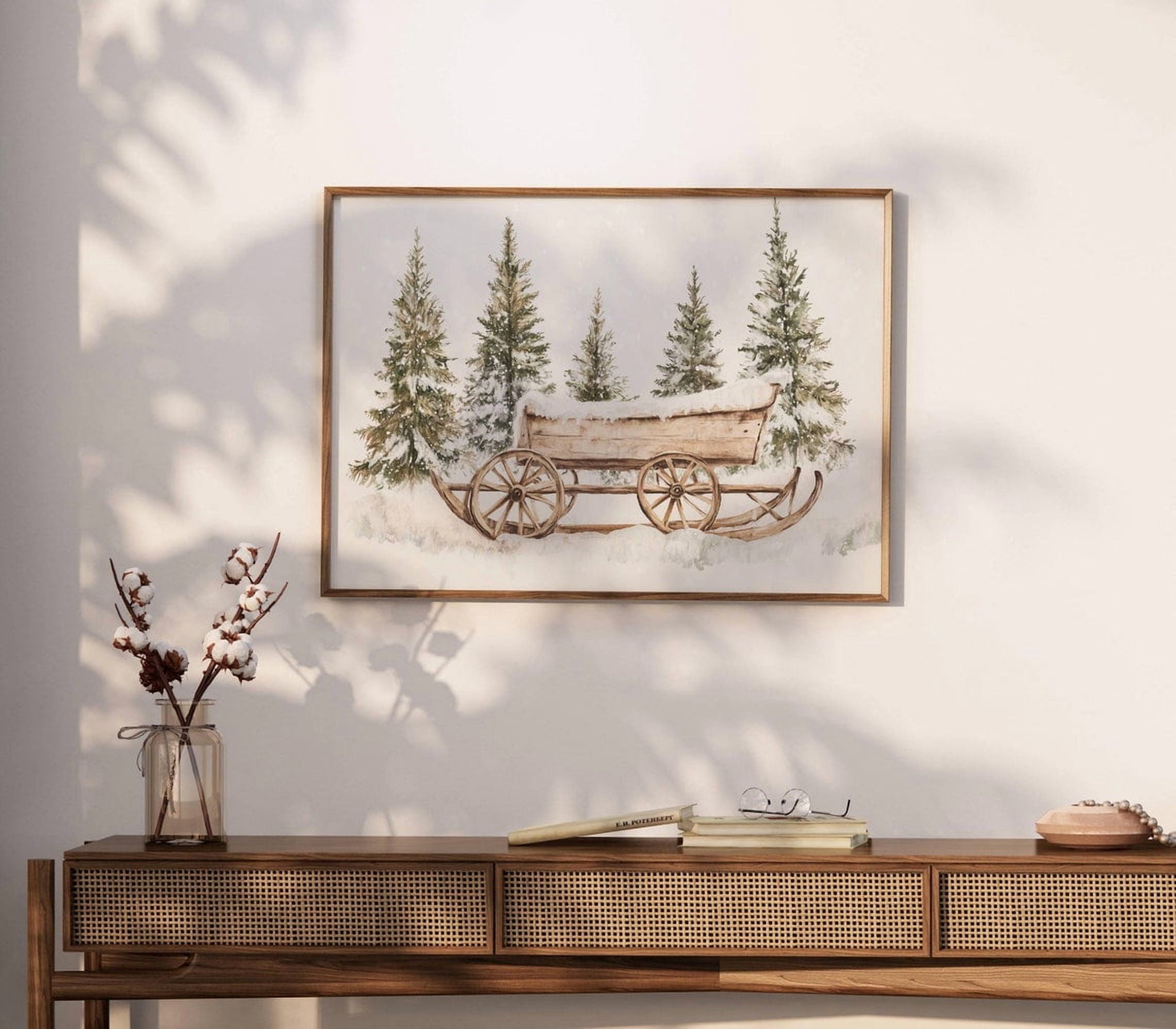 Sleigh With Winter Tree Wall Art, Vintage Sleigh Poster, Winter Print ...