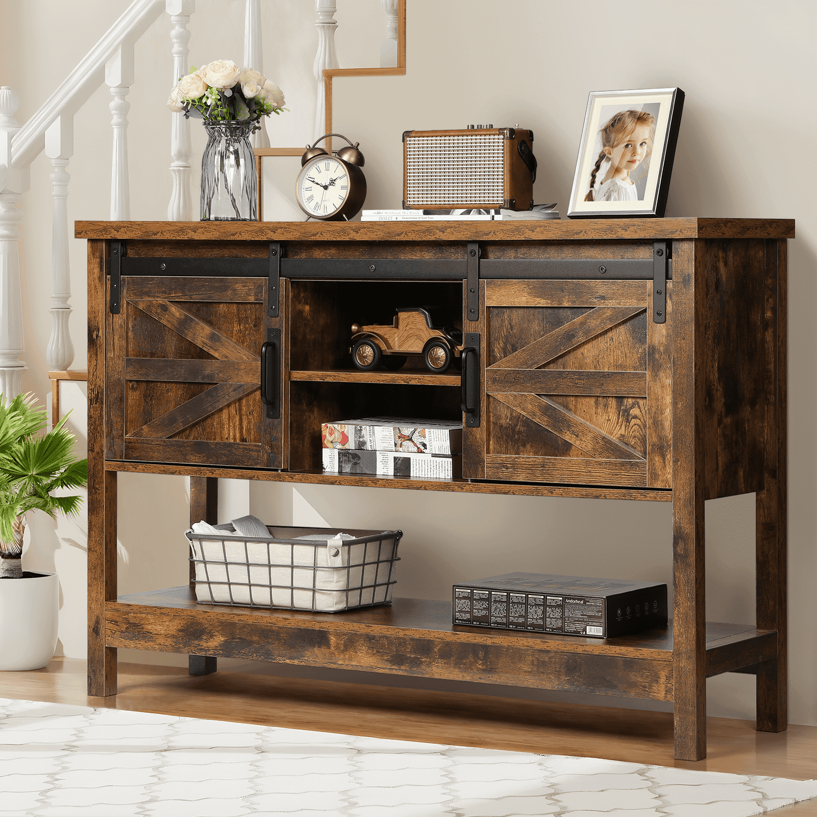 Slevoo 46" Farmhouse Console Table, MDF Wood Entryway Table with ...