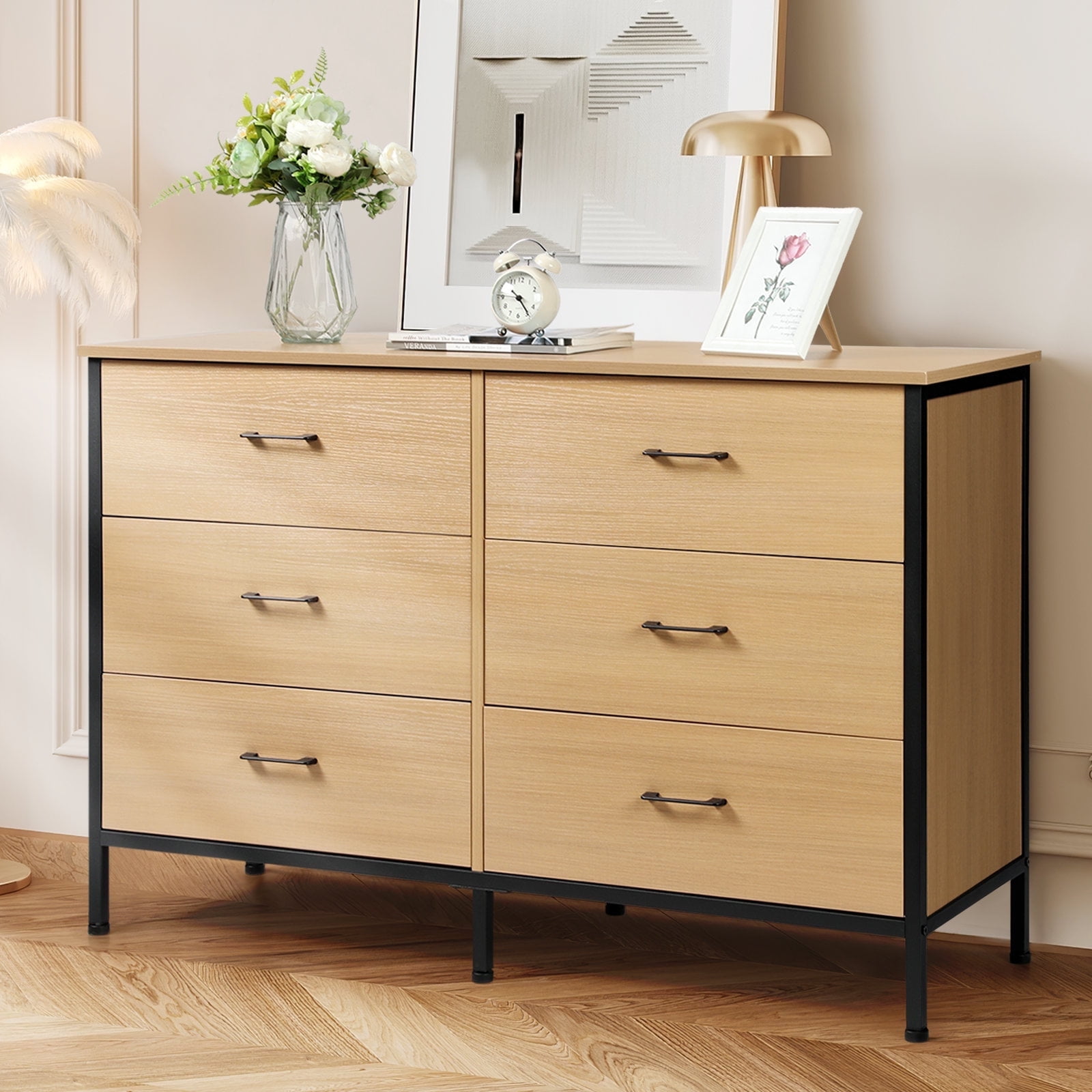 Slevoo 47.3" W Chest of Dressers 6 Drawers for Bedroom, Living Room ...