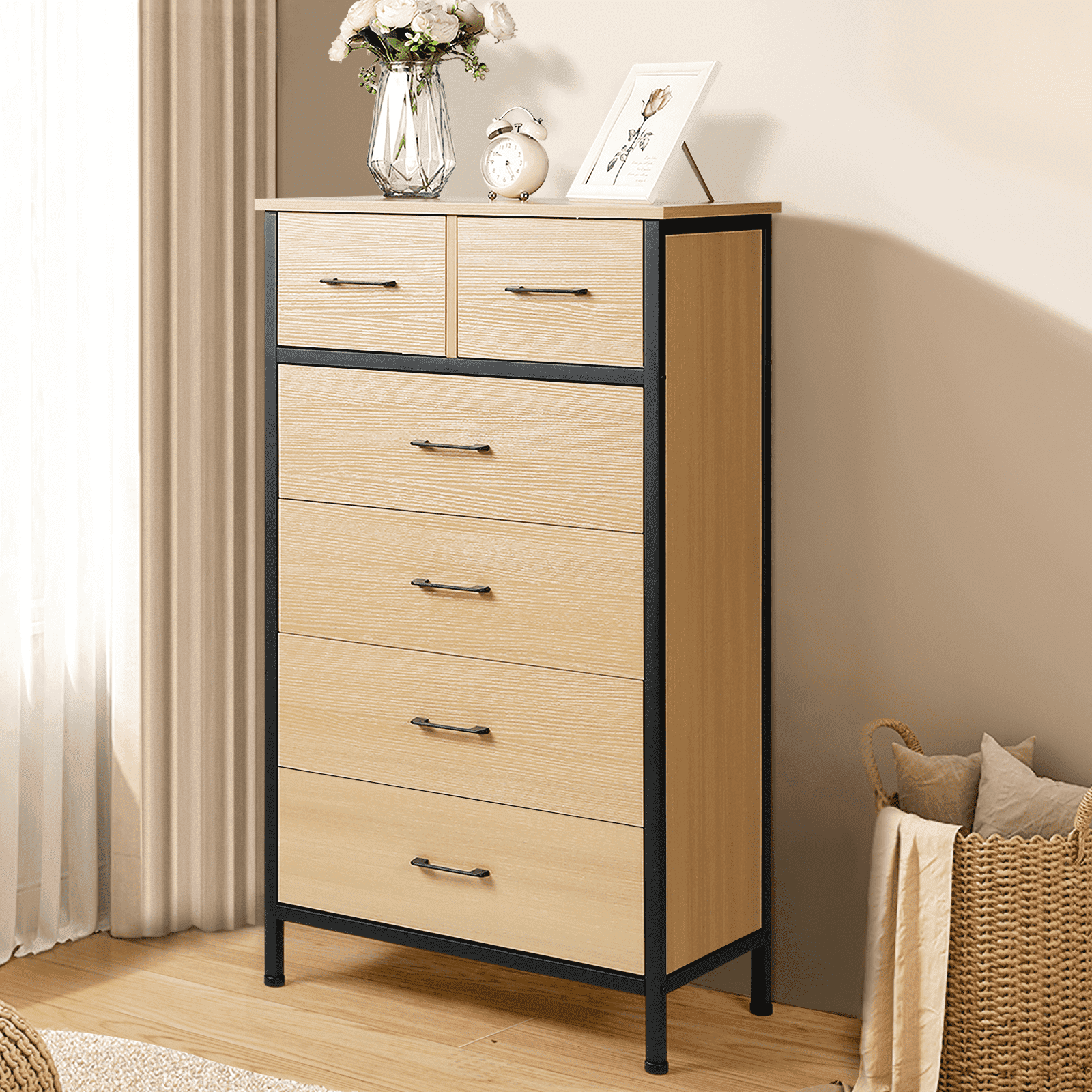 Slevoo 6 Drawer Dresser for Bedroom, Steeal Wood Frame, 42.1''H Oak ...