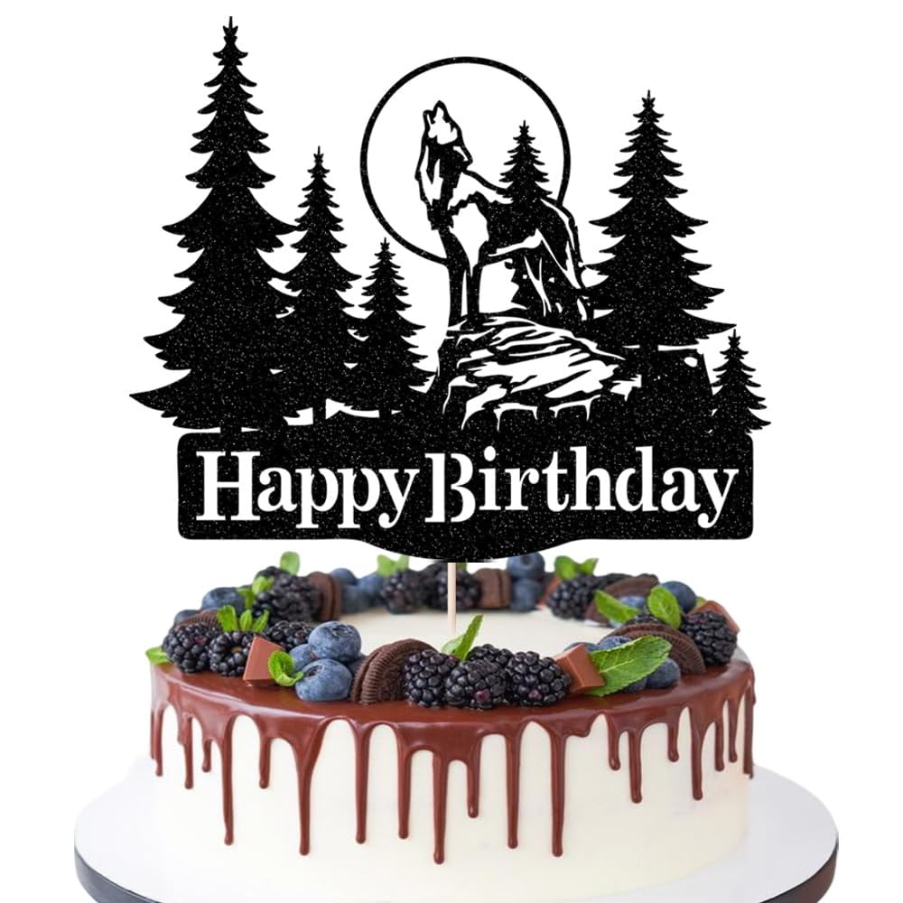 Sleyberoy Wolf Happy Birthday Cake Topper - Timberwolf Glitter Full ...